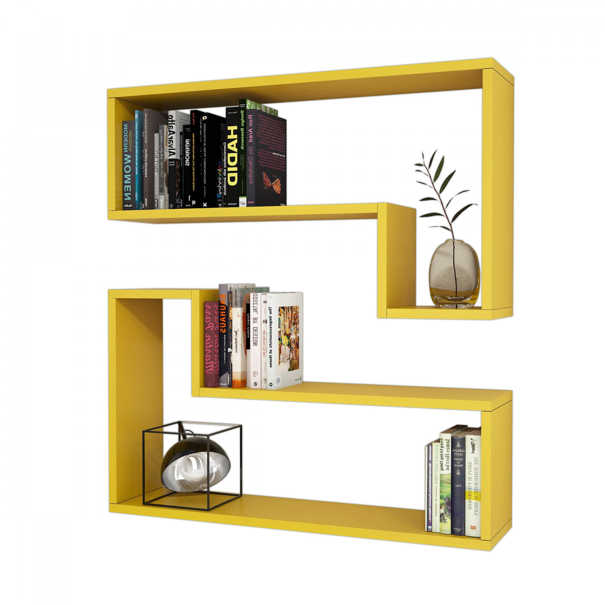 Set 2 rafturi Ozy Modella, galben inchis, 83.6 x 43.6 x 19.5 cm, pal 18 ...