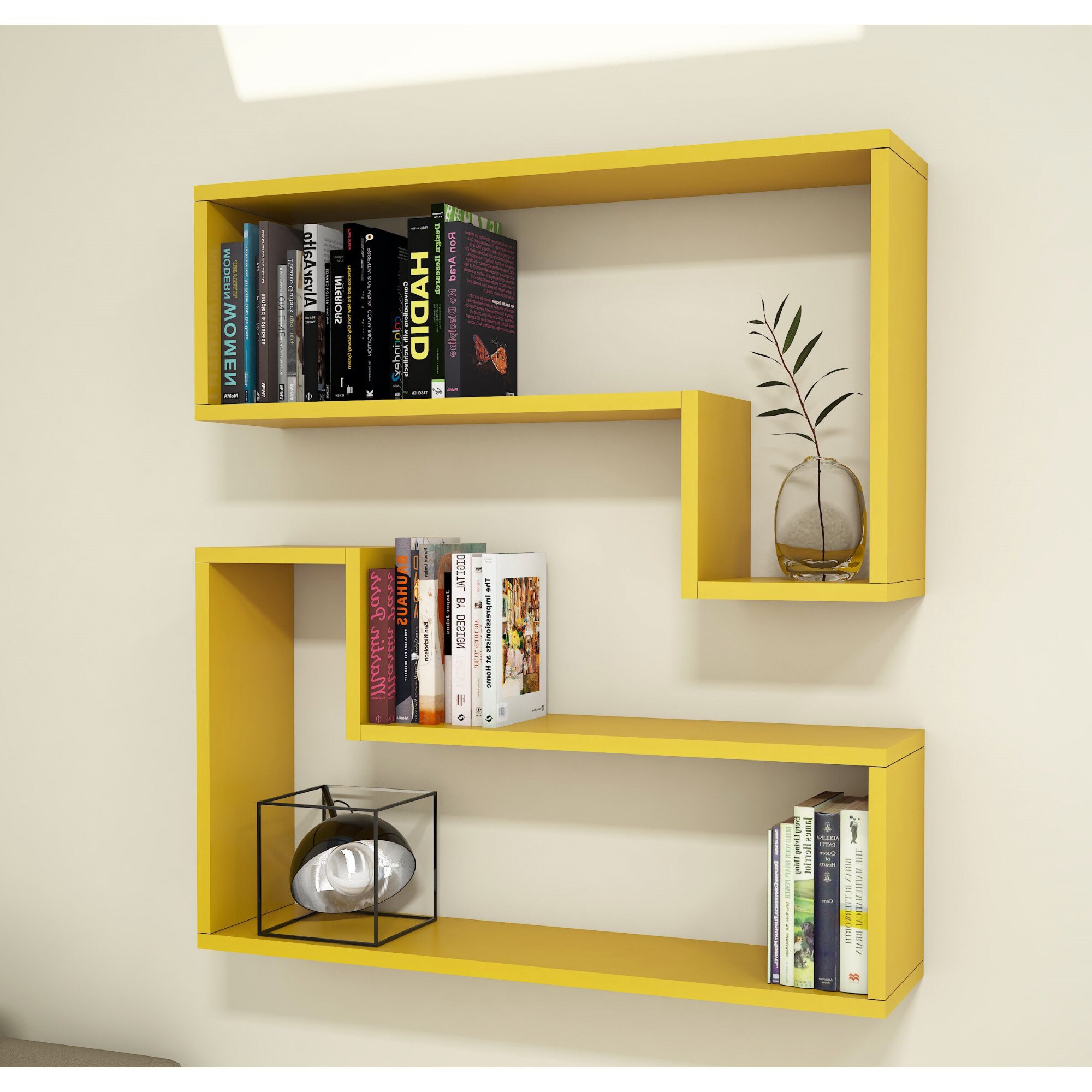 Set 2 rafturi Ozy Modella, galben inchis, 83.6 x 43.6 x 19.5 cm, pal 18 ...