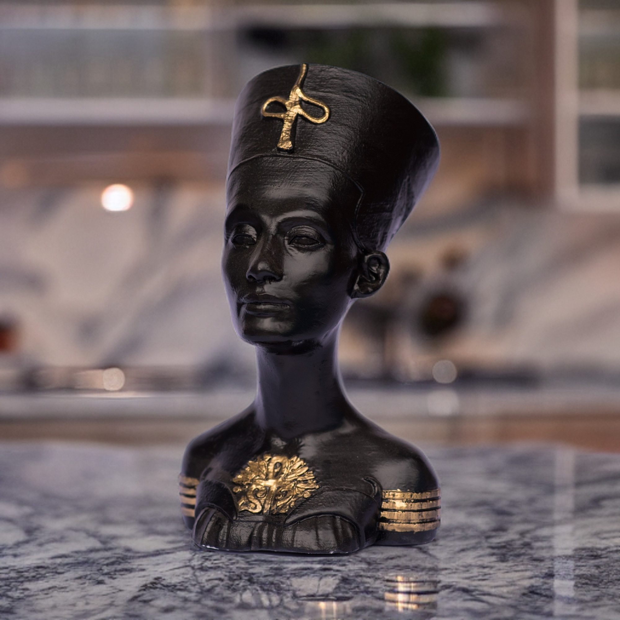 Vaza Nefertiti, negru-auriu, pentru interior, 28x18x18 cm - eMAG.ro