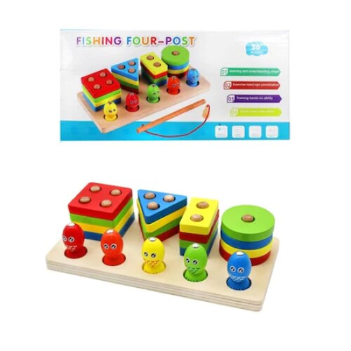 Joc 2 in 1 de tip Montessori, Sortator cu 4 forme geometrice colorate ...