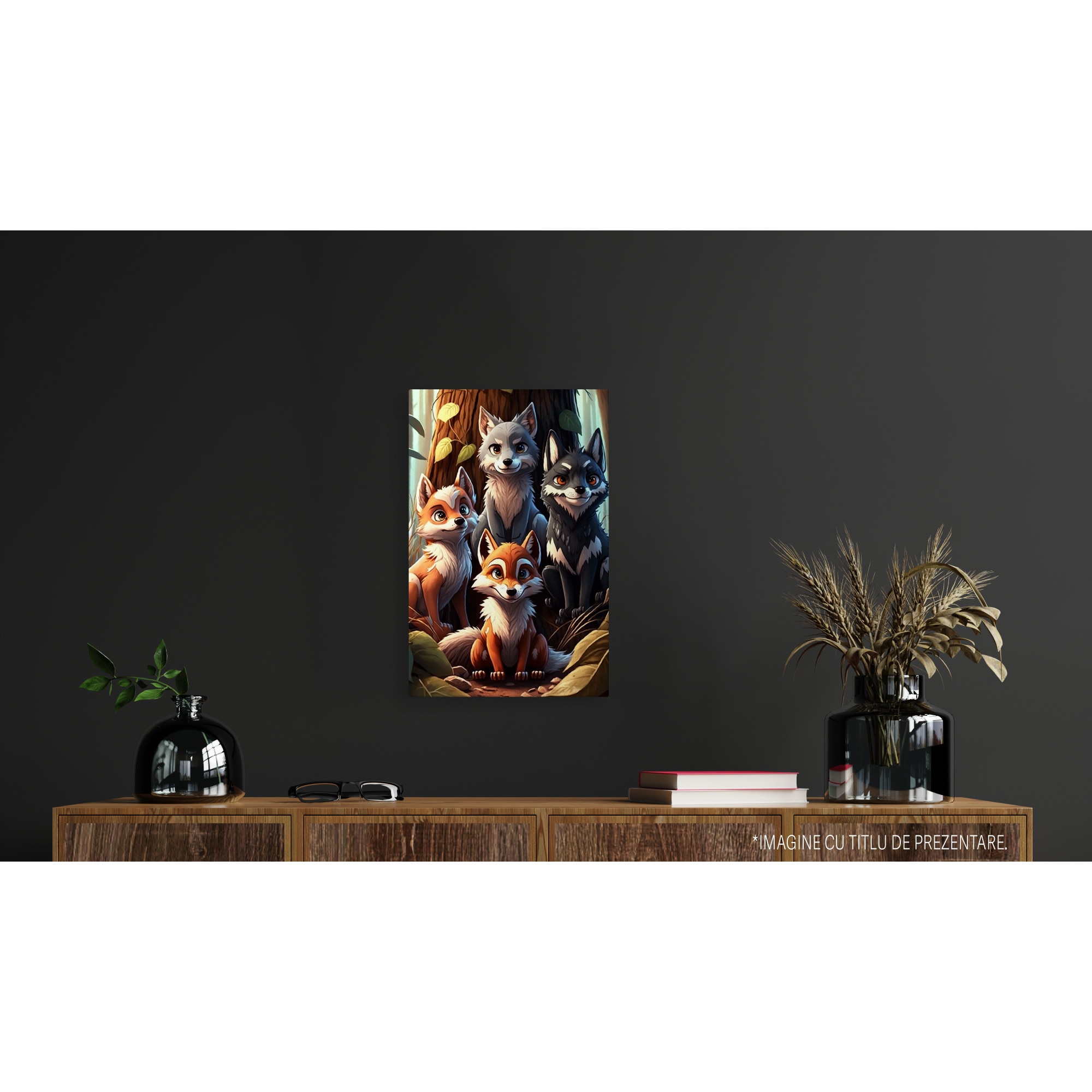 Tablou Canvas Cu Portret Animale Zambitoare In Padure, Desene Animate ...