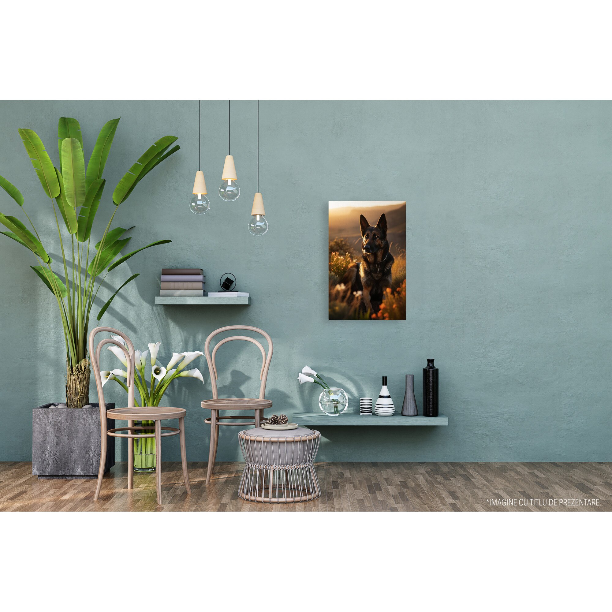 Tablou Canvas Cu Lup German Ciobanesc, In Lan De Flori, Razele Soarelui ...