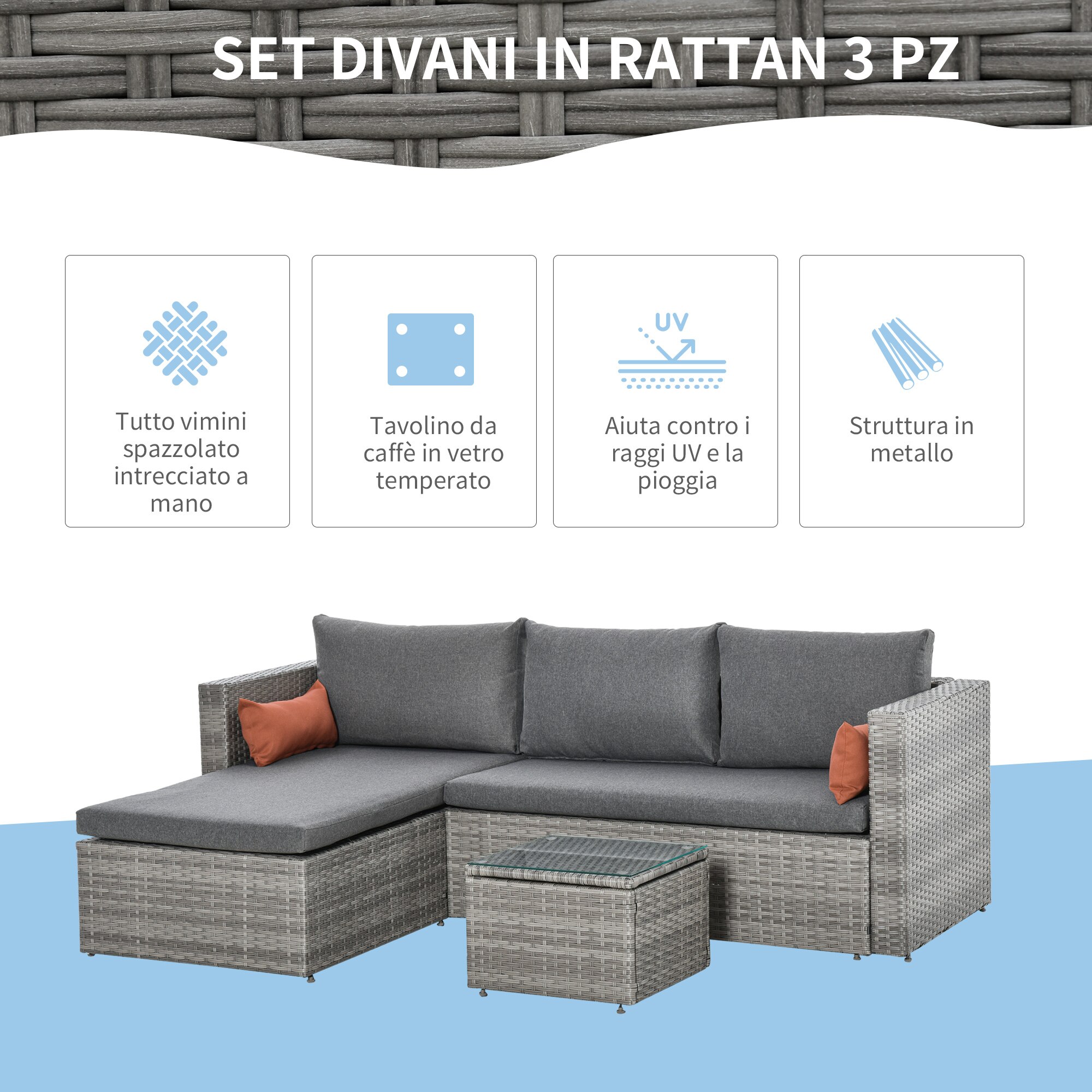 Set mobilier de gradina, Outsunny, Ratan, Gri - eMAG.ro