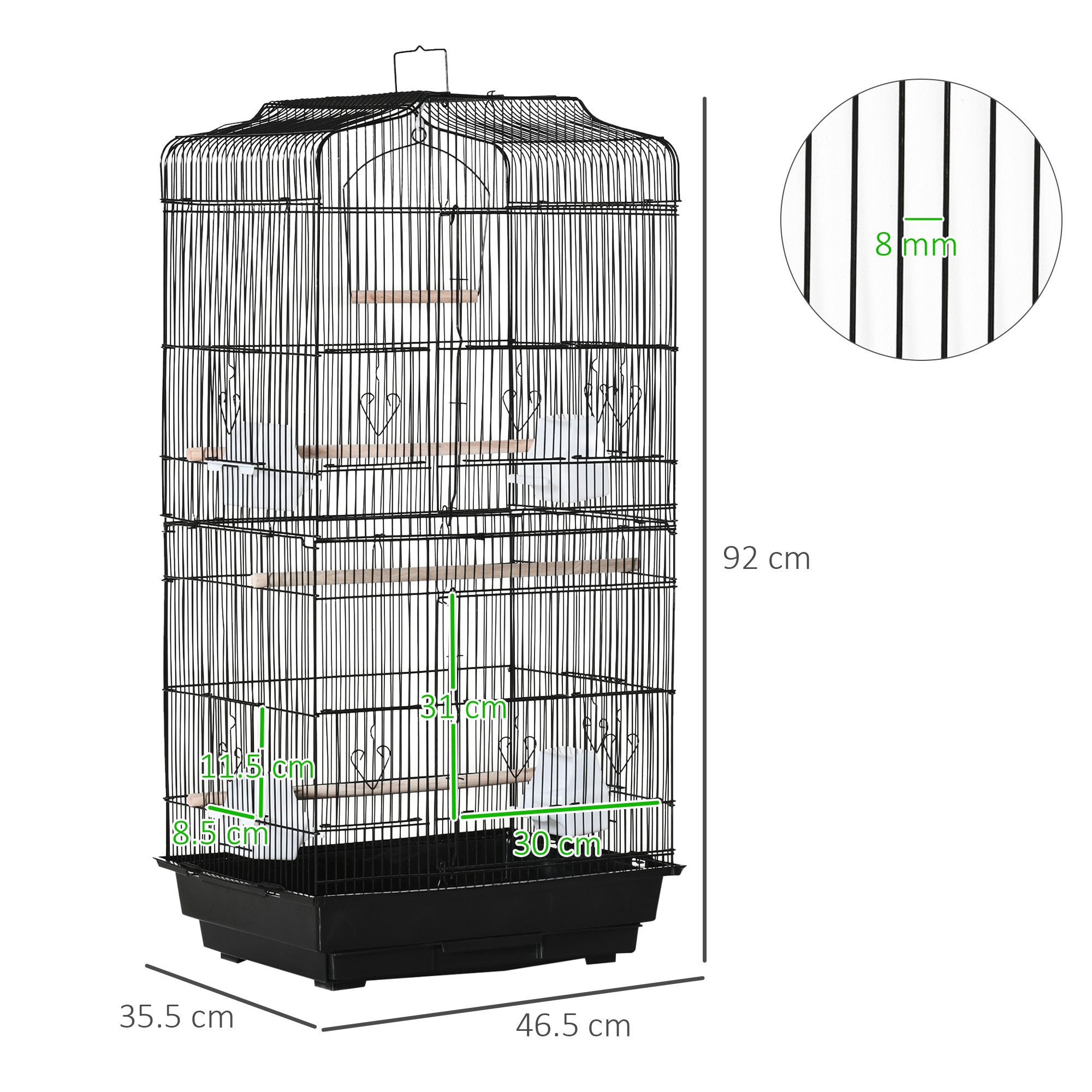 Colivie pentru pasari, PawHut, Metal/Plastic, 46.5x35.5x92 cm, Negru ...
