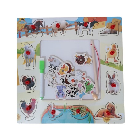 Set educativ 3 in 1, Animale domestice, tabla de desen si pescuit ...