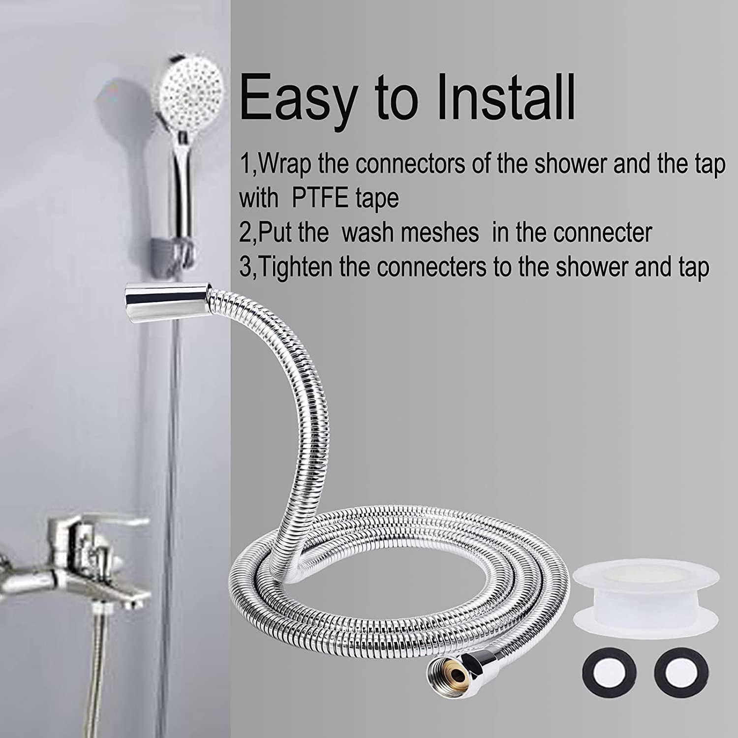 Furtun de dus flexibil, Inox, 2m, Universal, Crom - eMAG.ro