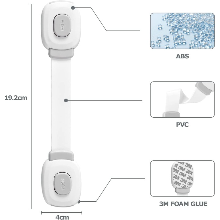 Set 6 incuietori usi dulapuri, Pentru siguranta copii, ABS/PVC, Alb - eMAG.ro