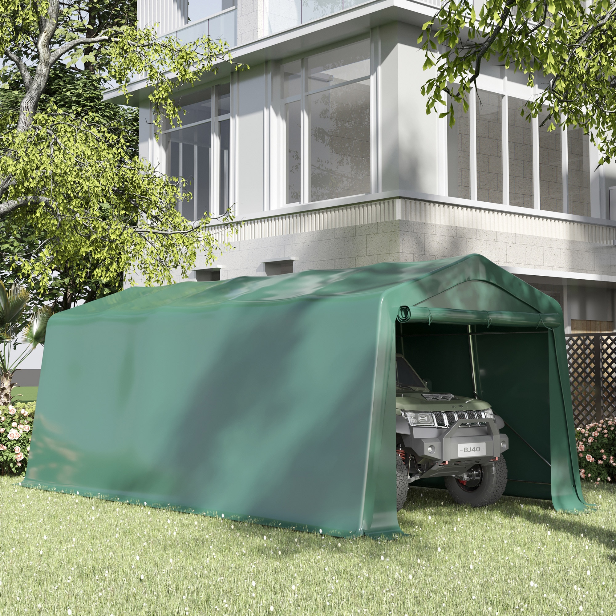 Copertina auto, Outsunny, Otel/PVC, 6x3.1 m, Verde - eMAG.ro