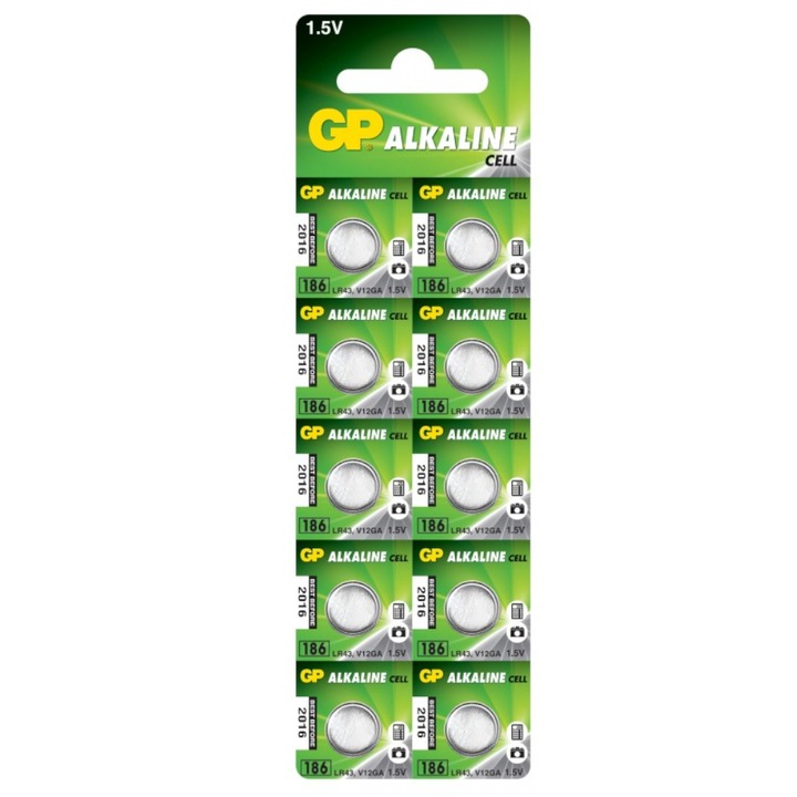 Set 10XBaterie alcalina, GP, LR43, AG12, GP 186 G12-2C10, 1.5V - eMAG.ro