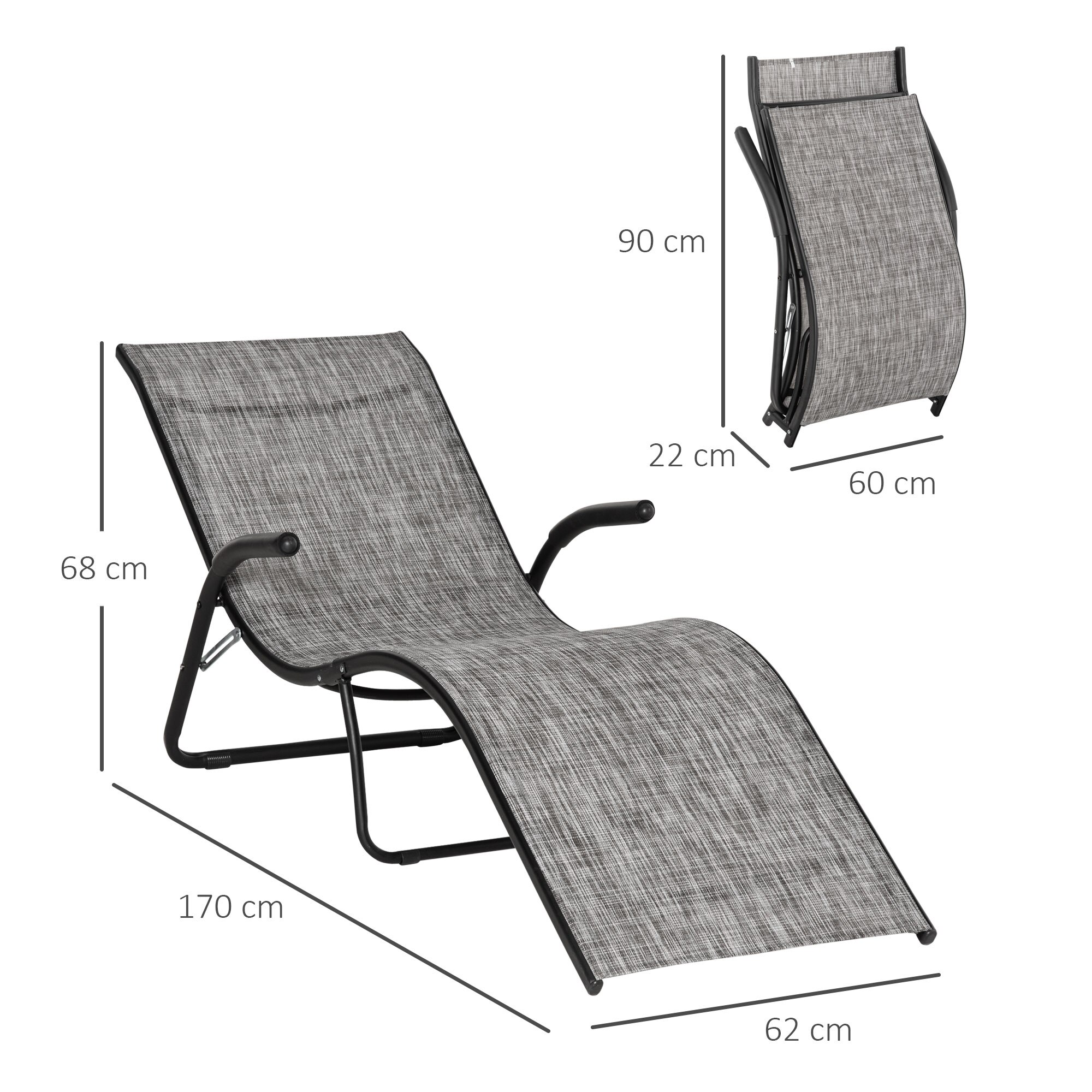 Sezlong de gradina pliabil, Outsunny, Metal/Tesatura, Gri - eMAG.ro