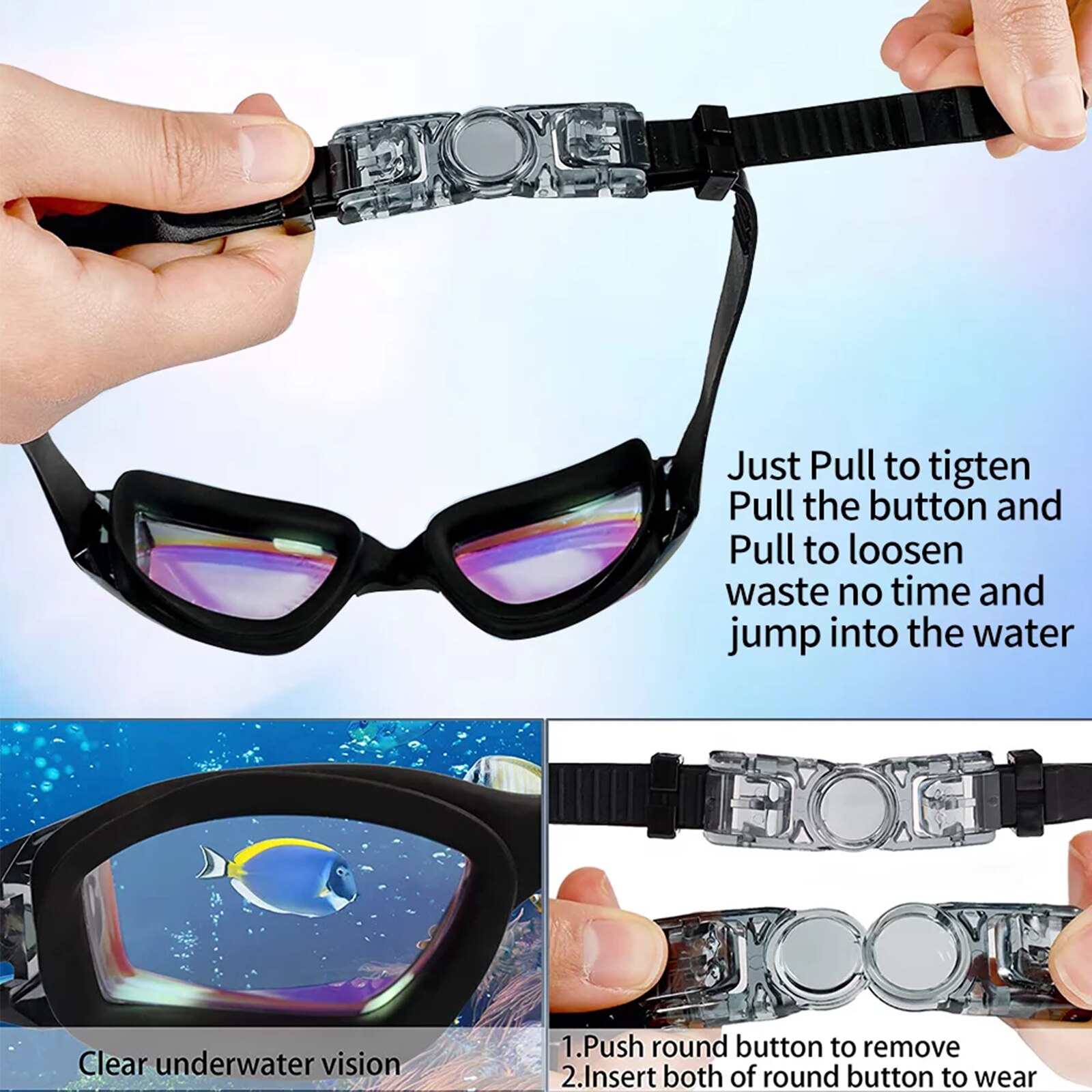 Ochelari de inot pentru copii 3-16 ani, Darklove, Cu protectie uv si ...