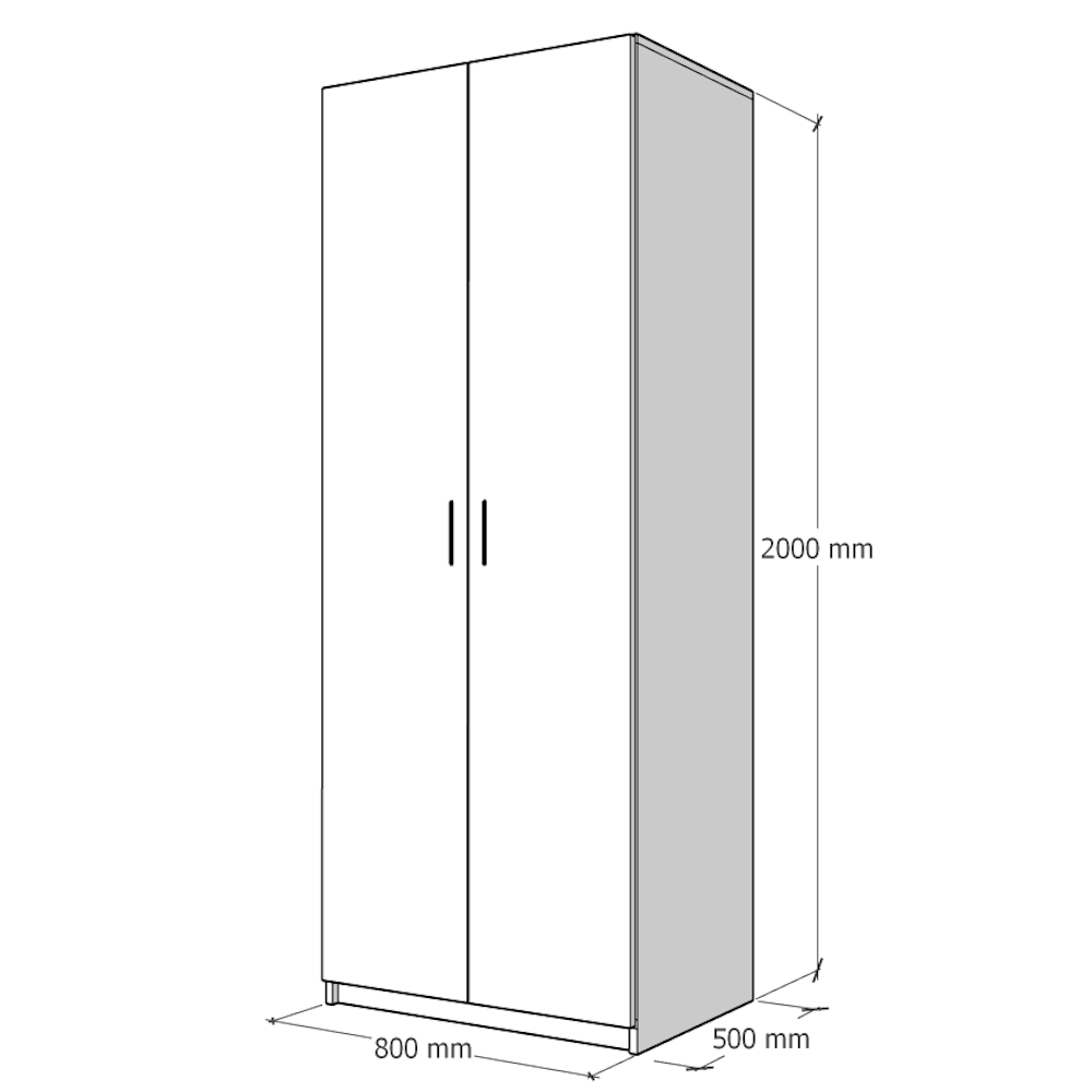 Dulap b2, Alb, H 200 x L 90 x A 50 cm, cu 2 usi si 2 bare de haine, PAL ...