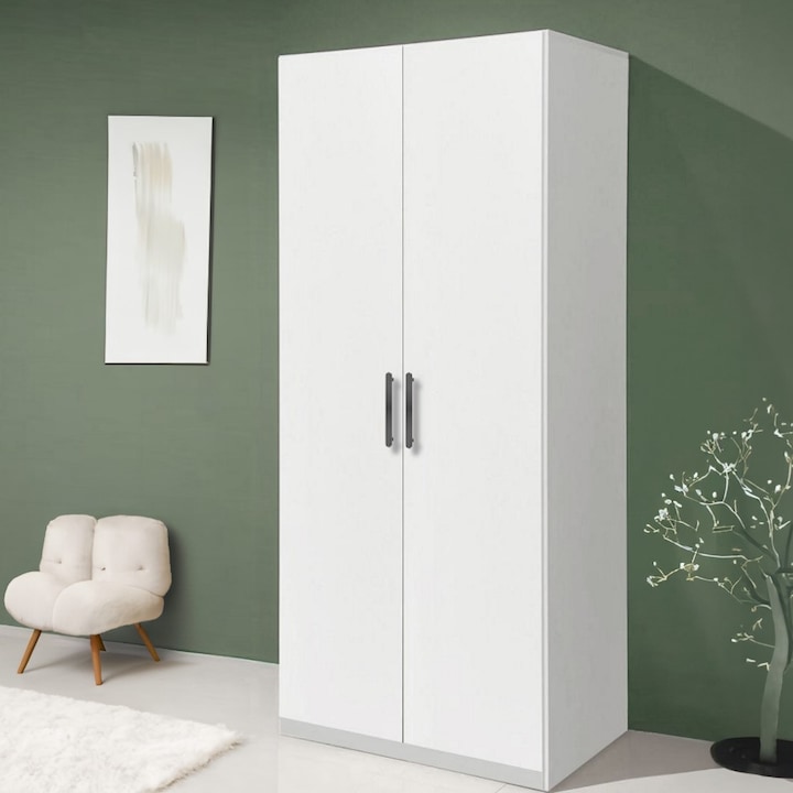 Dulap e4 Alb H 200 x L 90 x A 50 cm cu 2 usi si 4 polite PAL 18 mm ...