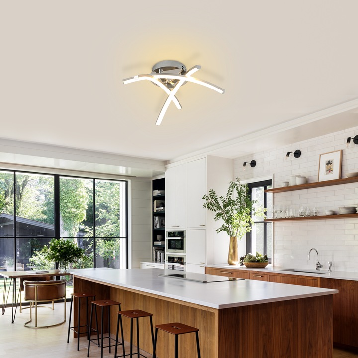 Plafoniera Cu Led, Goeco, Trident Arc, Argintiu, 220v, Dimensiune 43 * ...