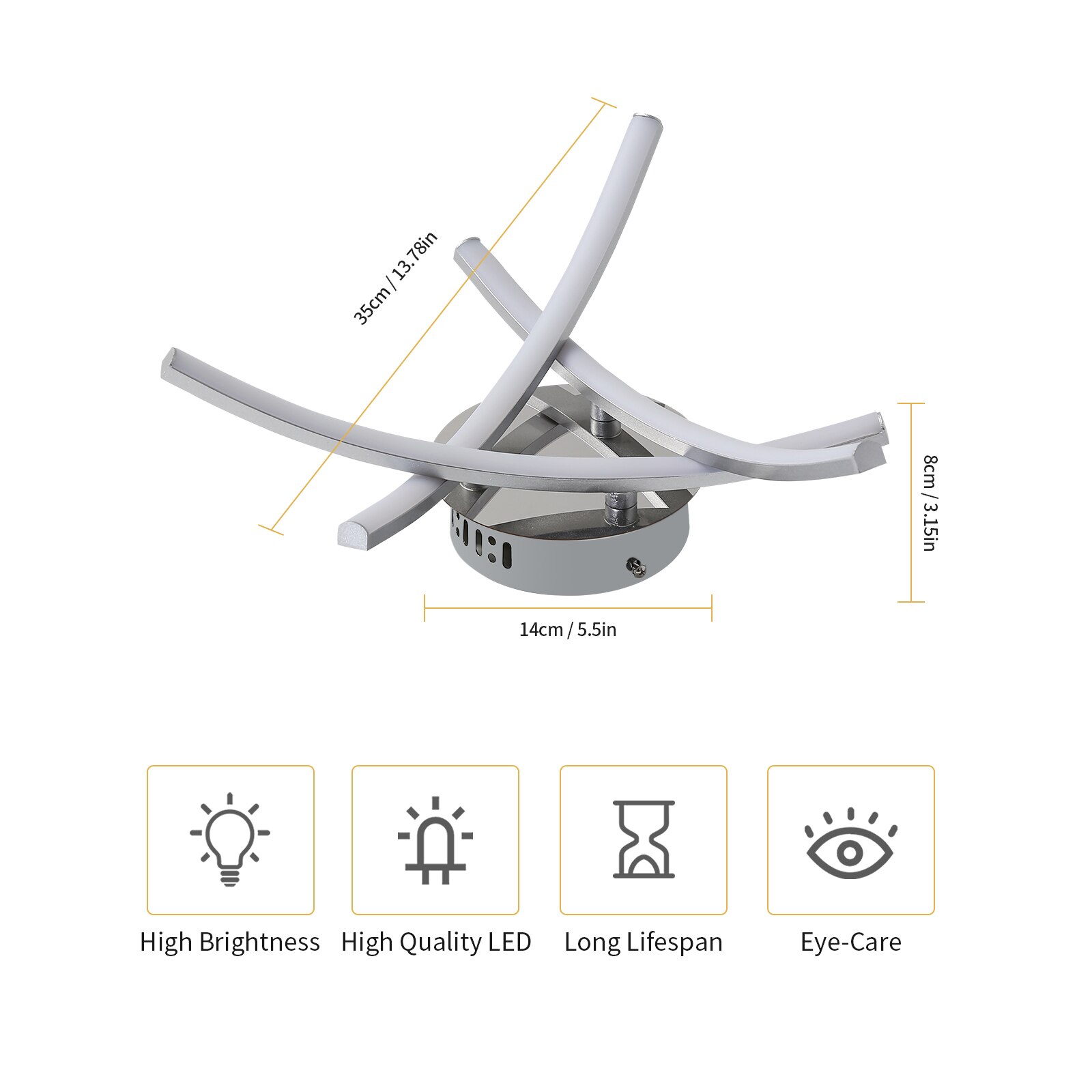 Plafoniera Cu Led, Goeco, Trident Arc, Argintiu, 220v, Dimensiune 43 * ...