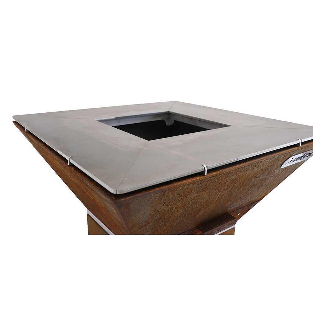 Gratar cu plita, pe lemne Colorado, 80x80x98.2 cm, Otel Corten, plita ...
