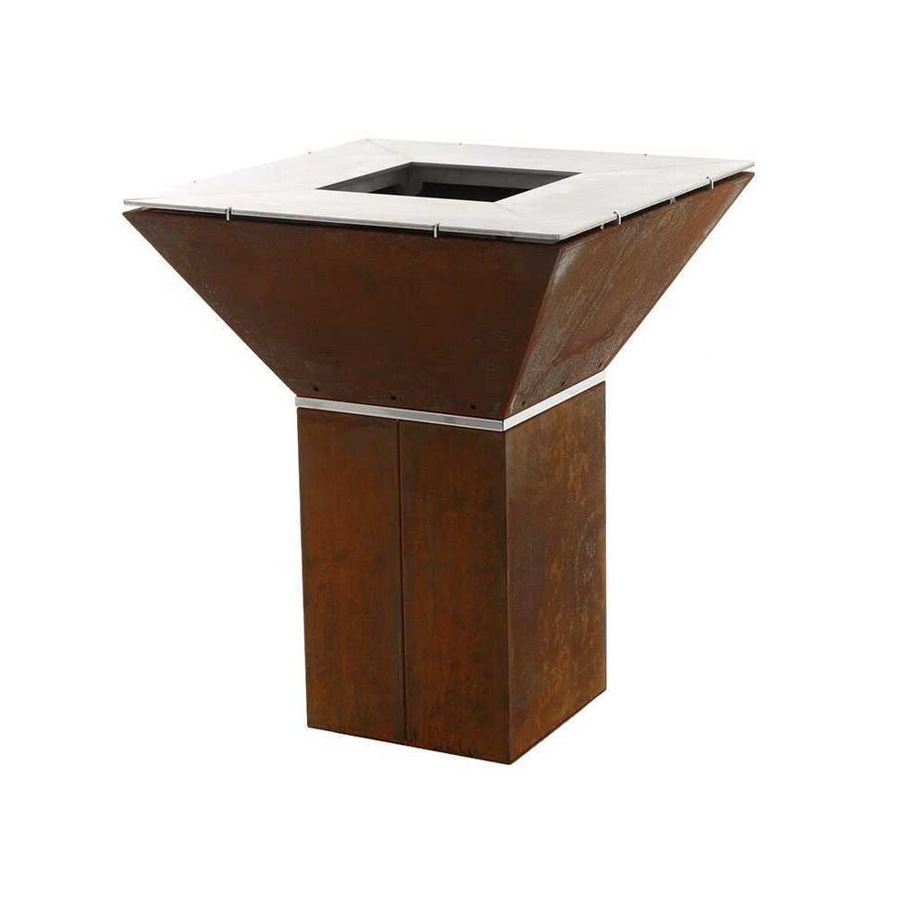 Gratar cu plita, pe lemne Colorado, 80x80x98.2 cm, Otel Corten, plita ...