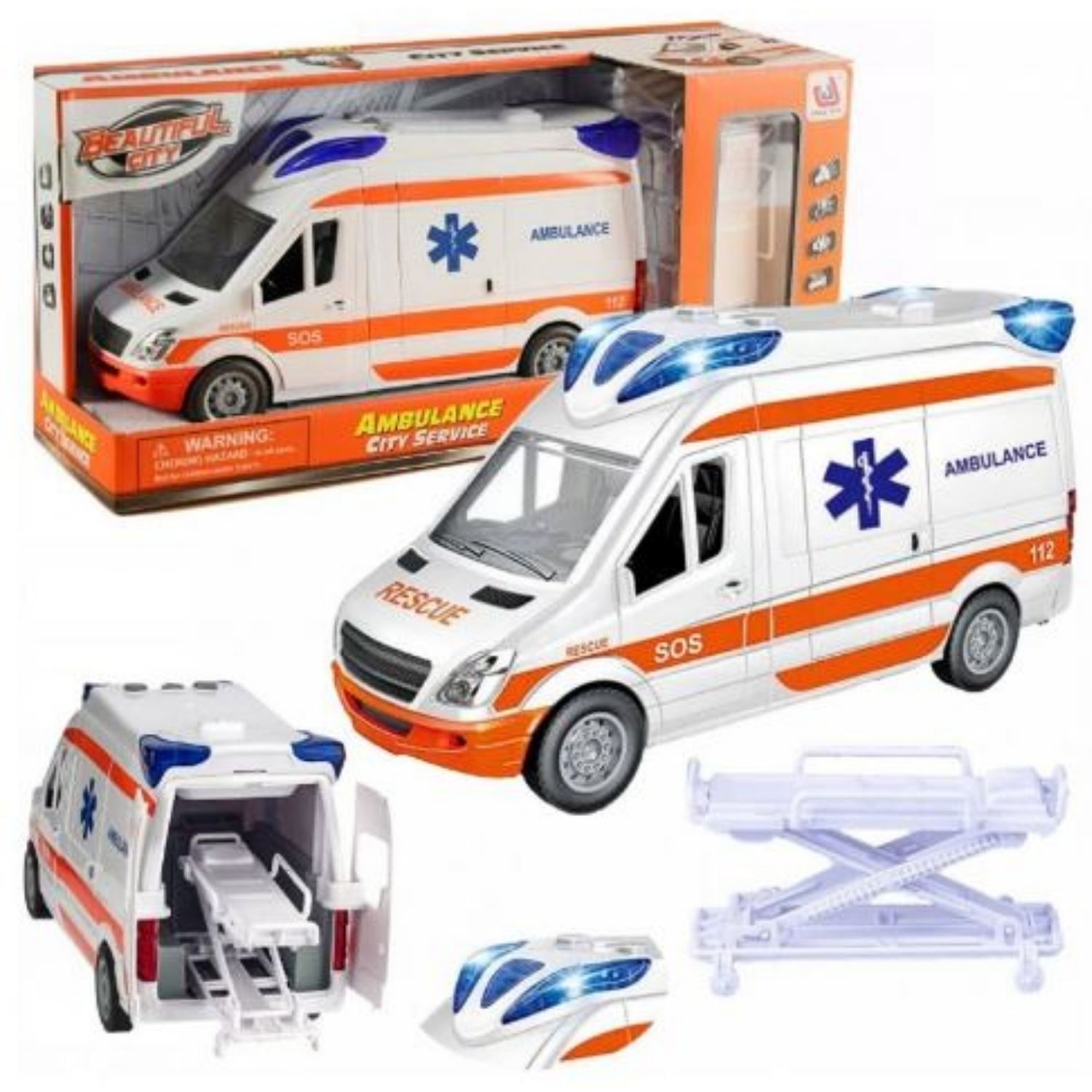 Ambulanta de jucarie, Plastic, Efecte sonore, 3 ani+, Multicolor - eMAG.ro