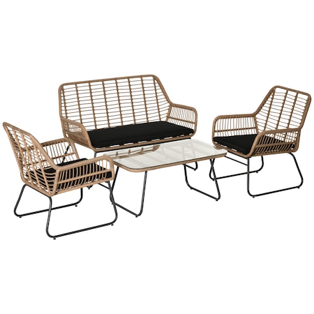Set mobilier de gradina 4 piese, Outsunny, Ratan/Metal, Bej - eMAG.ro
