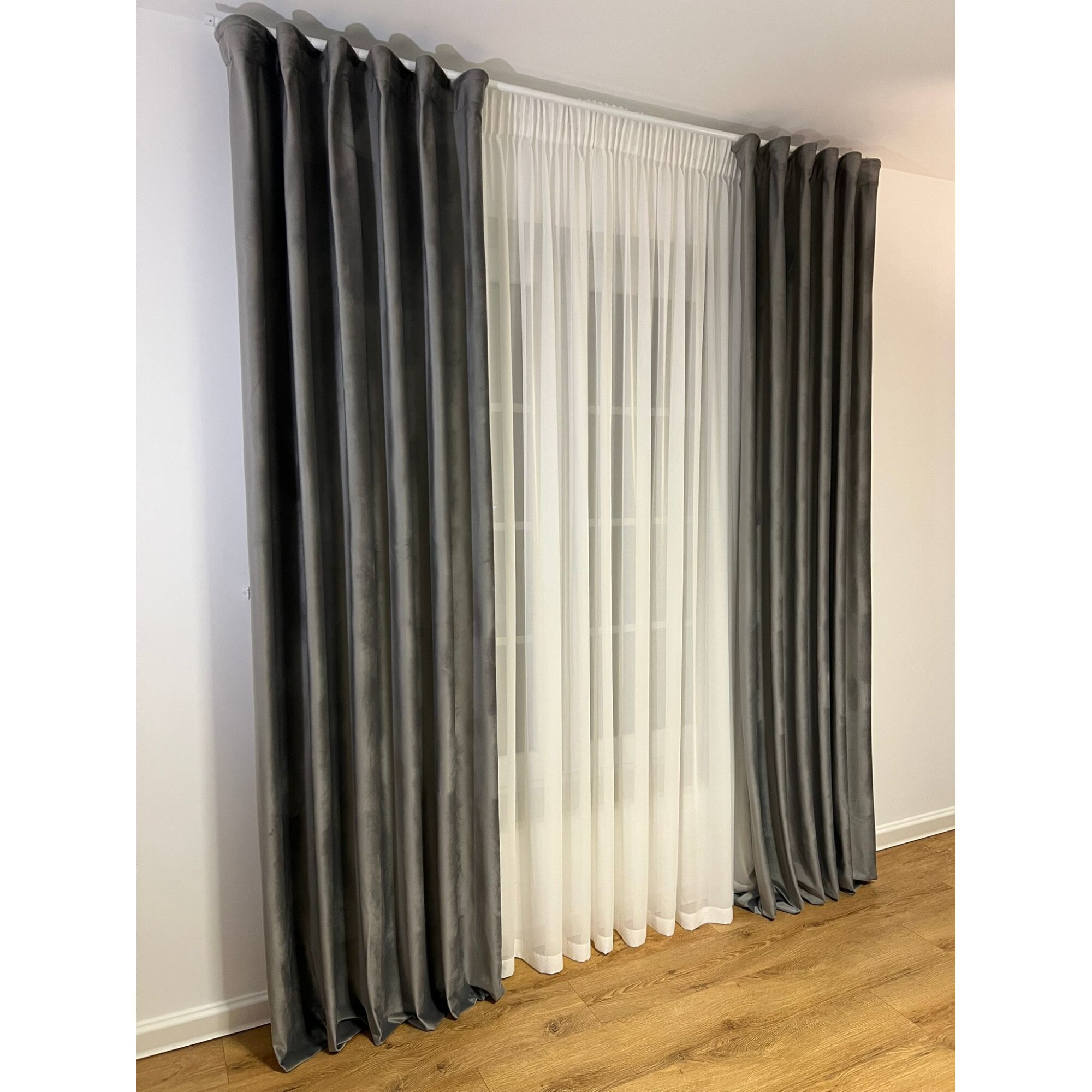 Set draperii catifea, culoare mov - gri, dimensiune 3 M x 2.45 h, 2 ...