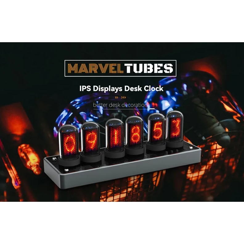 Ceas de Birou Marvel Tubes, Nixie IPs RGB Digital, Corp din Aluminiu ...