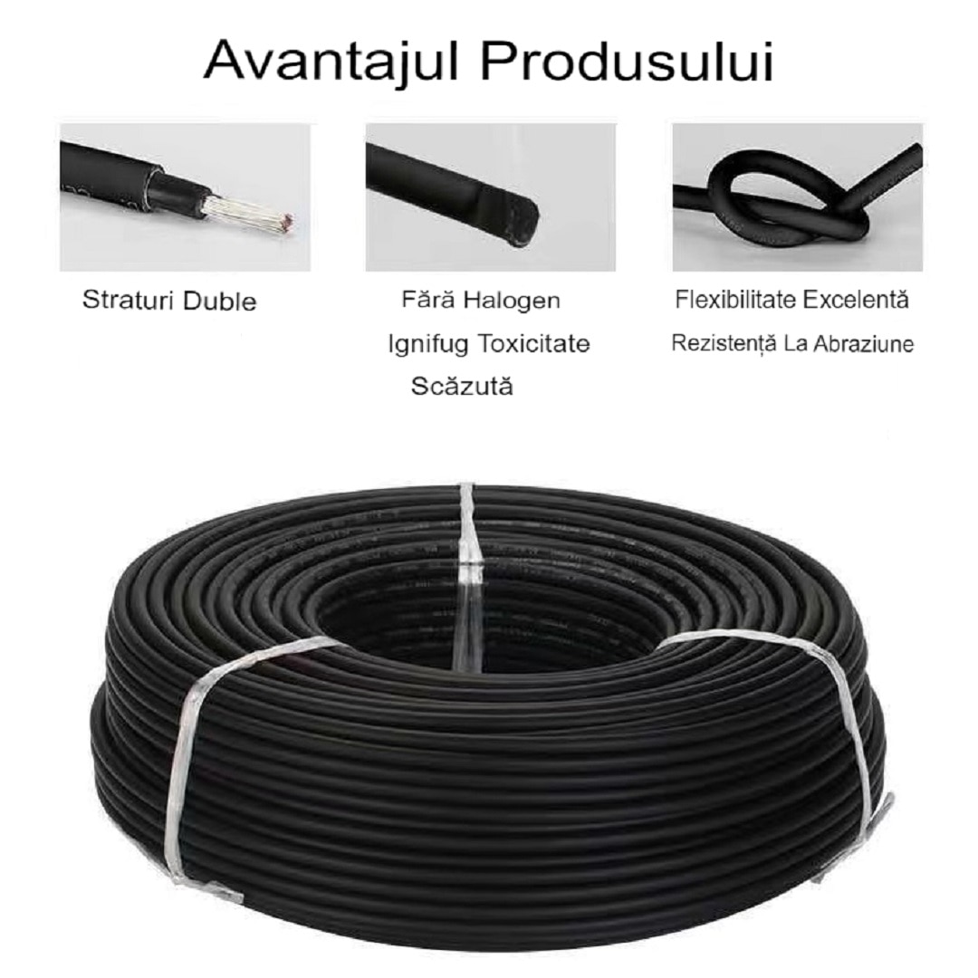 Cablu panou solar sau prelungire panou solar 4mm, culoare neagra, cu ...