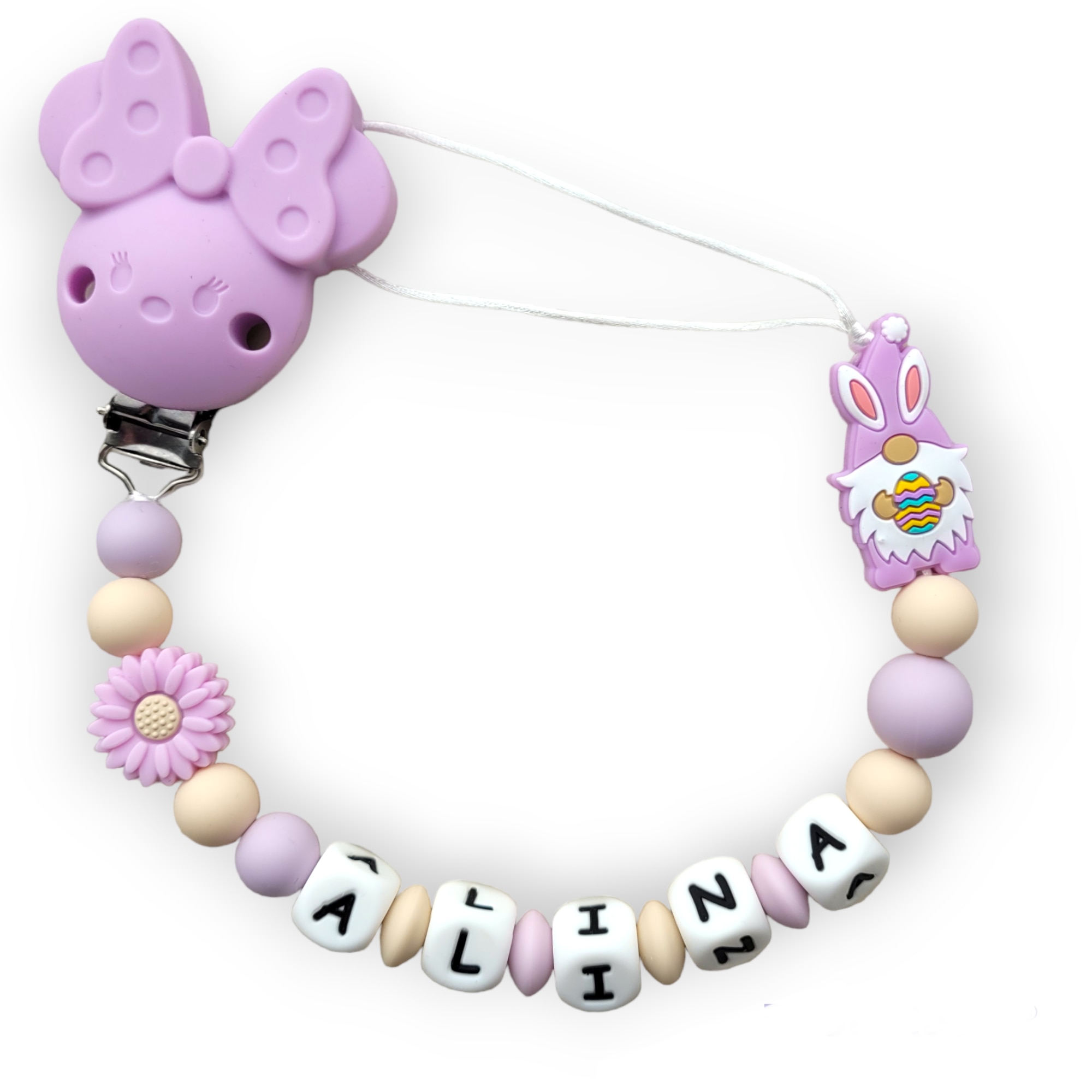 Lantisor pentru suzeta din silicon alimentar, personalizat cu numele ...