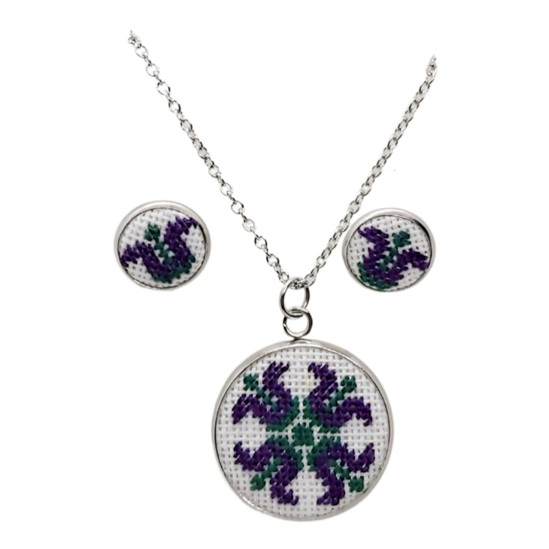 Set bijuterii inox broderie traditionala model "crin" Mov - eMAG.ro