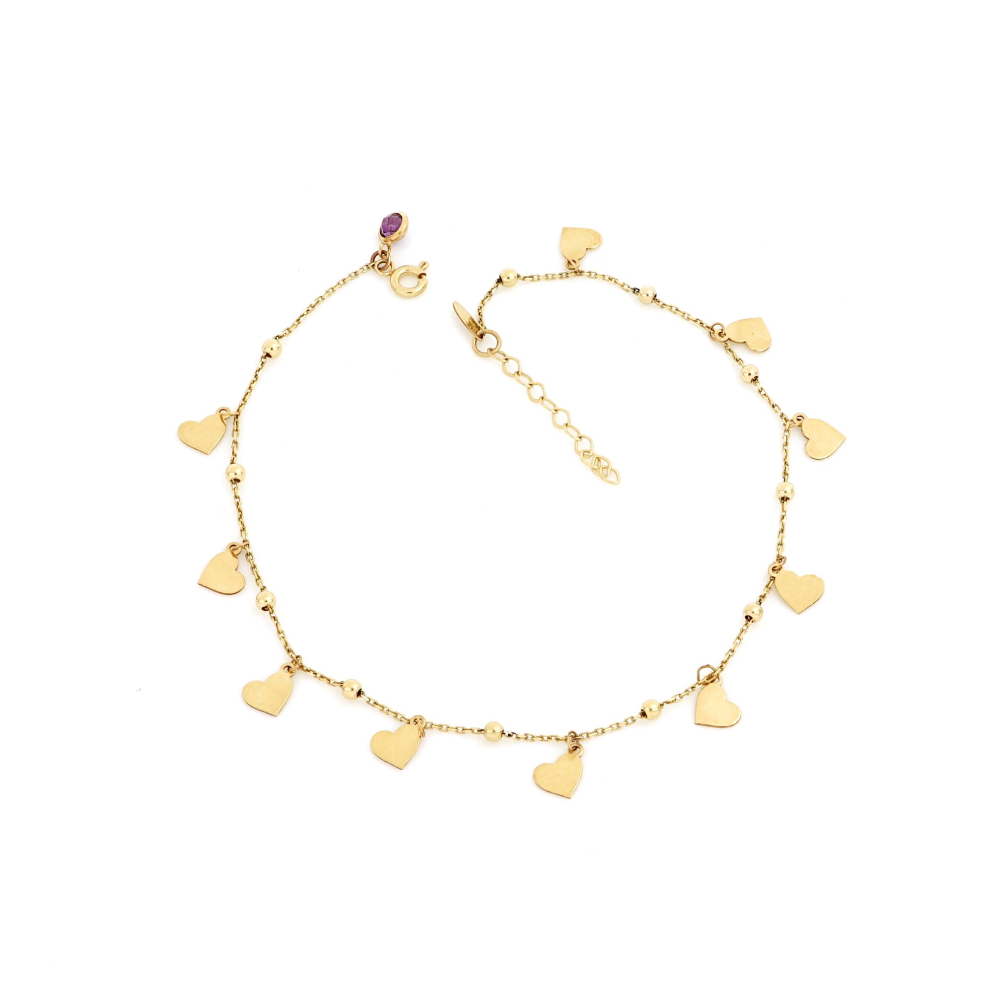 Bratara de picior cu inimioare si bile simple, aur 14k - eMAG.ro