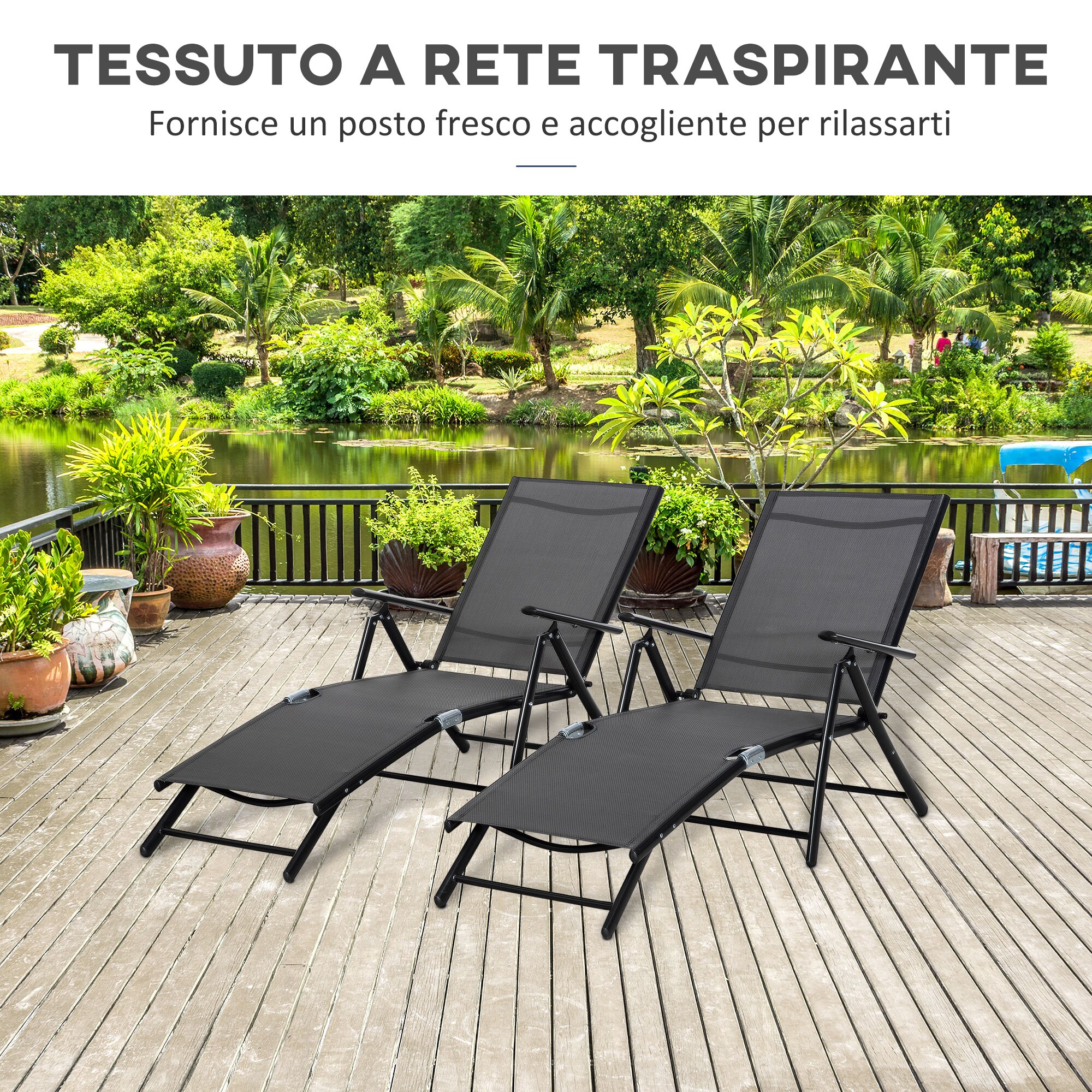 Set 2 sezlonguri pliante, Outsunny, Aluminiu, Negru - eMAG.ro
