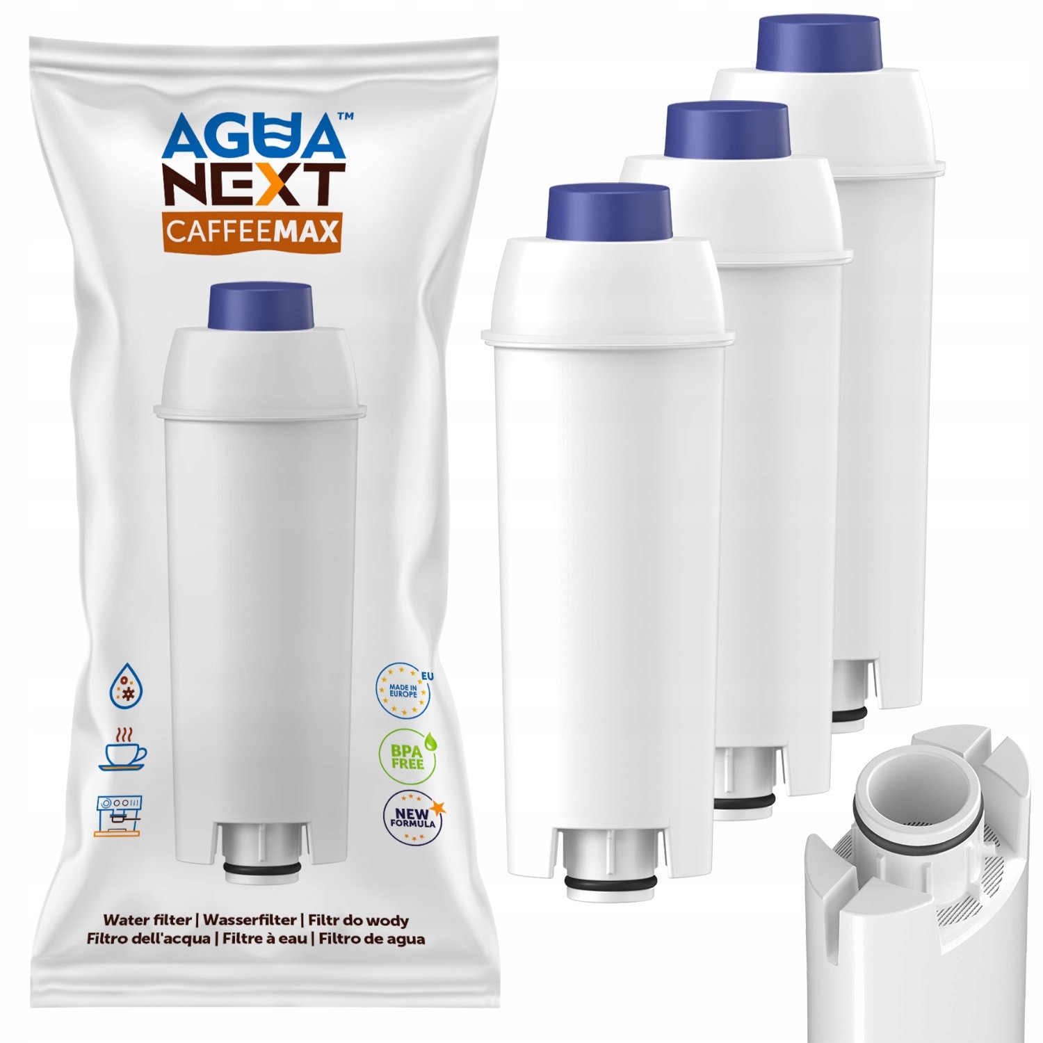 Set 3 filtre aparat cafea, AguaNext, compatibil cu DeLonghi, Echivalent ...