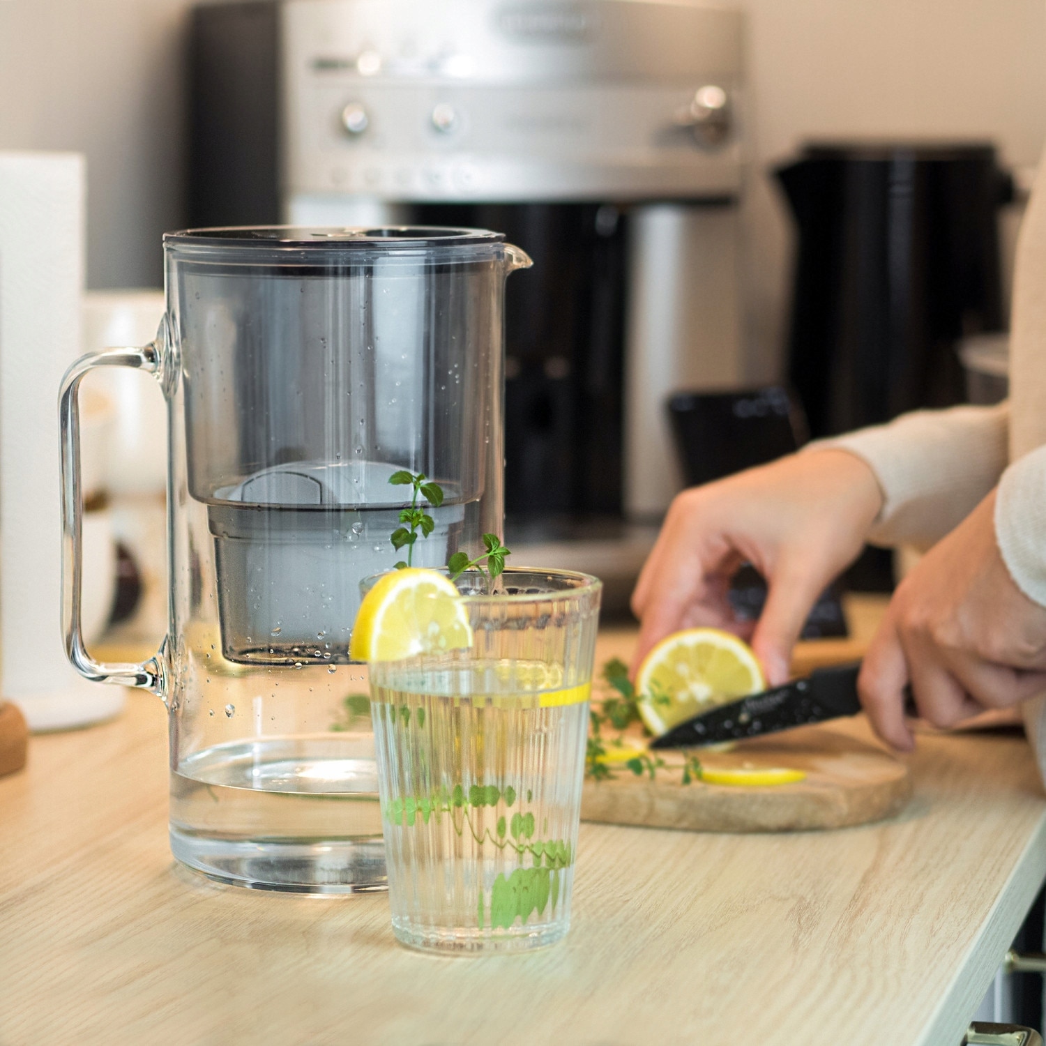 Szűrőpohár és 4 szűrő Wessper, AquaMax, 2,5 l, üveg, fekete/átlátszó ...
