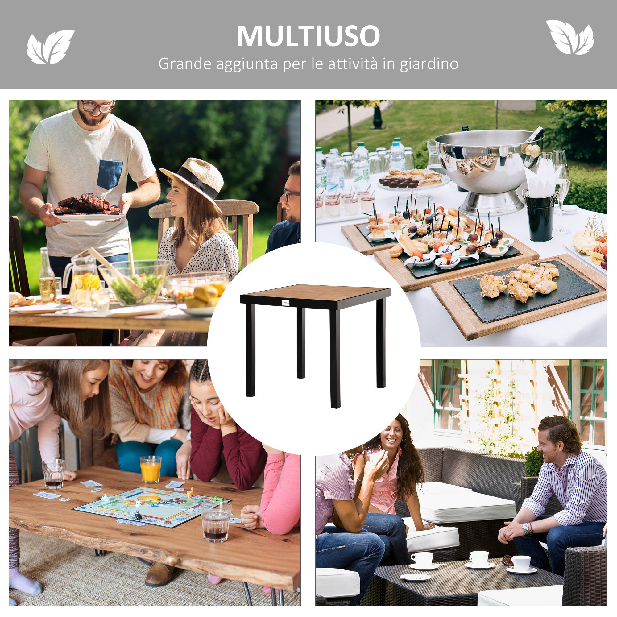 Masa de gradina, Outsunny, Aluminiu, pentru 4 persoane, Negru - eMAG.ro