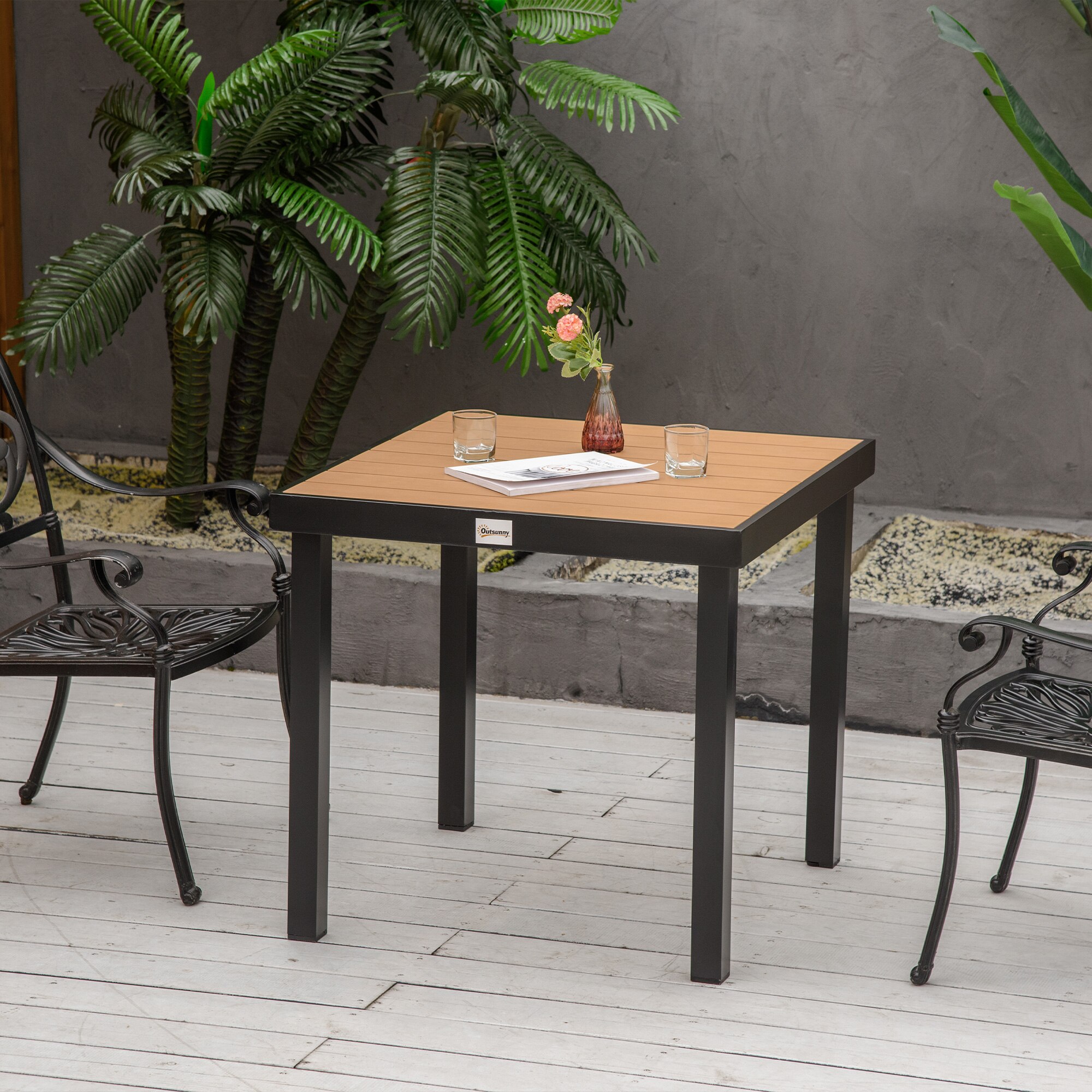 Masa de gradina, Outsunny, Aluminiu, pentru 4 persoane, Negru - eMAG.ro