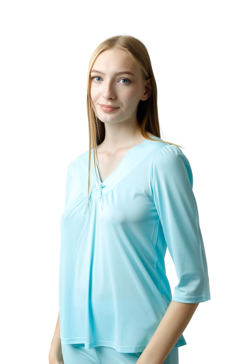 Set pijamale dama, Mewa, Matase/Viscoza, Turcoaz, 52 - eMAG.ro