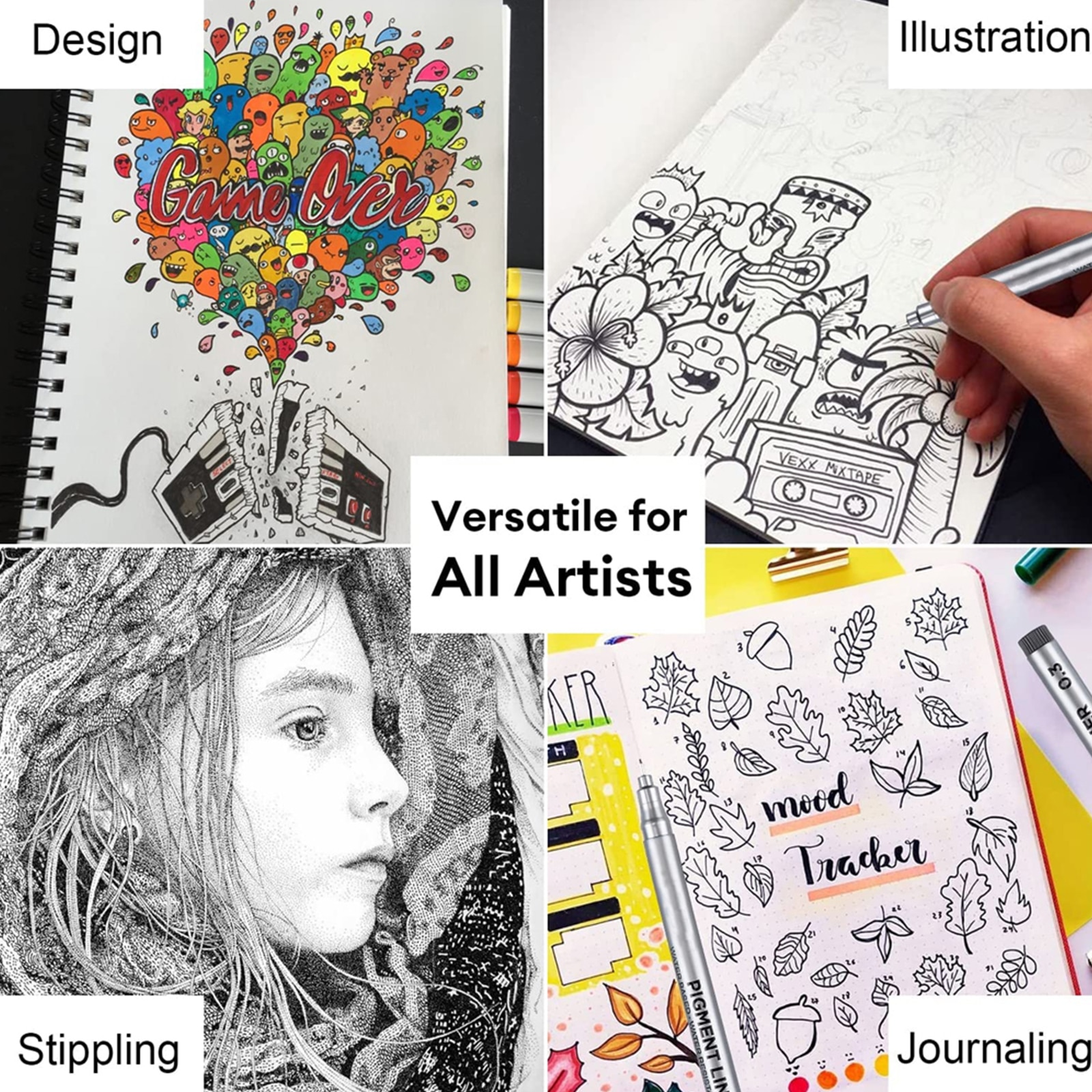 Set de 9 linere pen, Darklove, Cu cerneala pigmentara rezistenta la apa ...