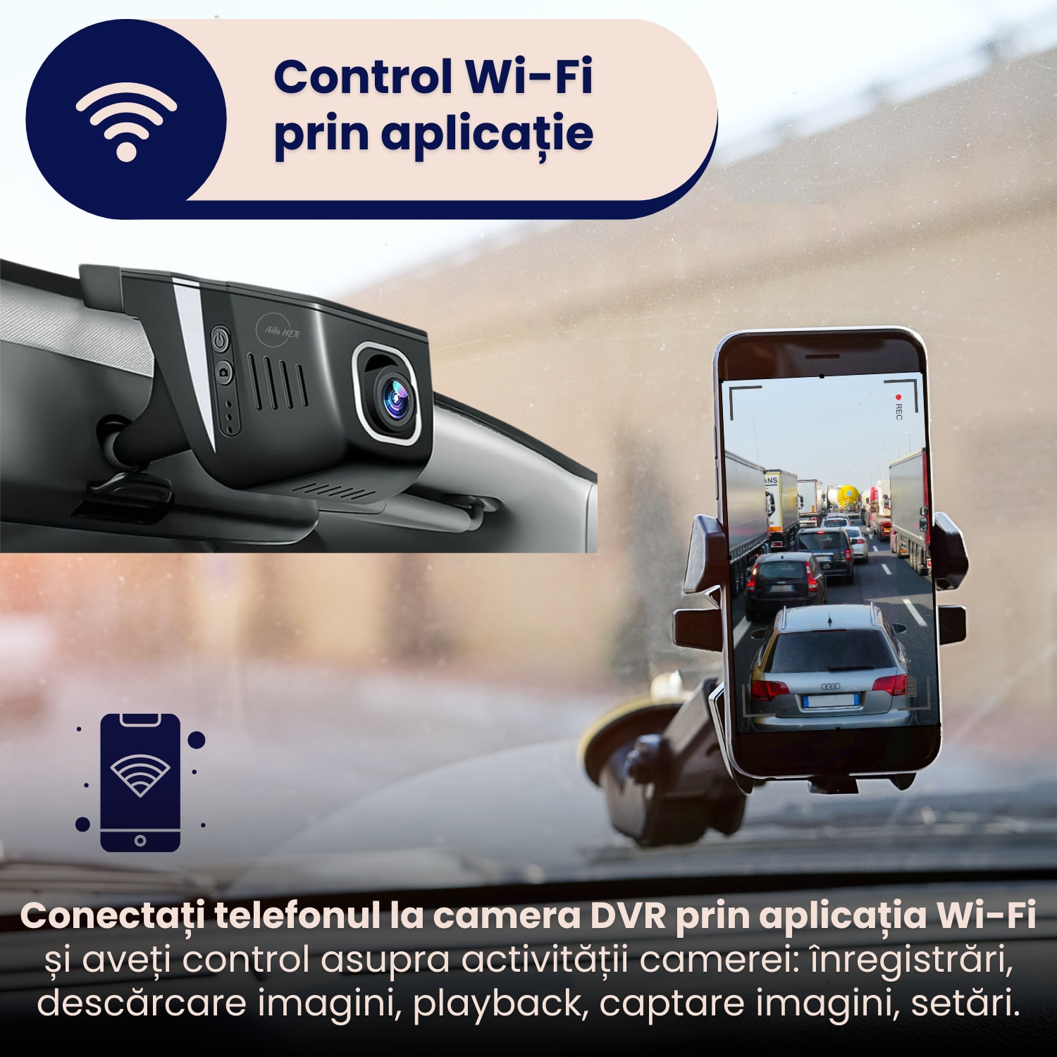 Camera Auto DVR duala, 2K 1440P + Camera Spate Full HD 1080P, Discreta ...