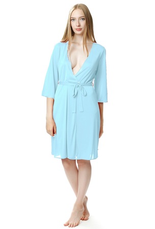 Halat pentru femei, Passion, Maneci 3/4, Viscoza/Matase, Albastru - eMAG.ro