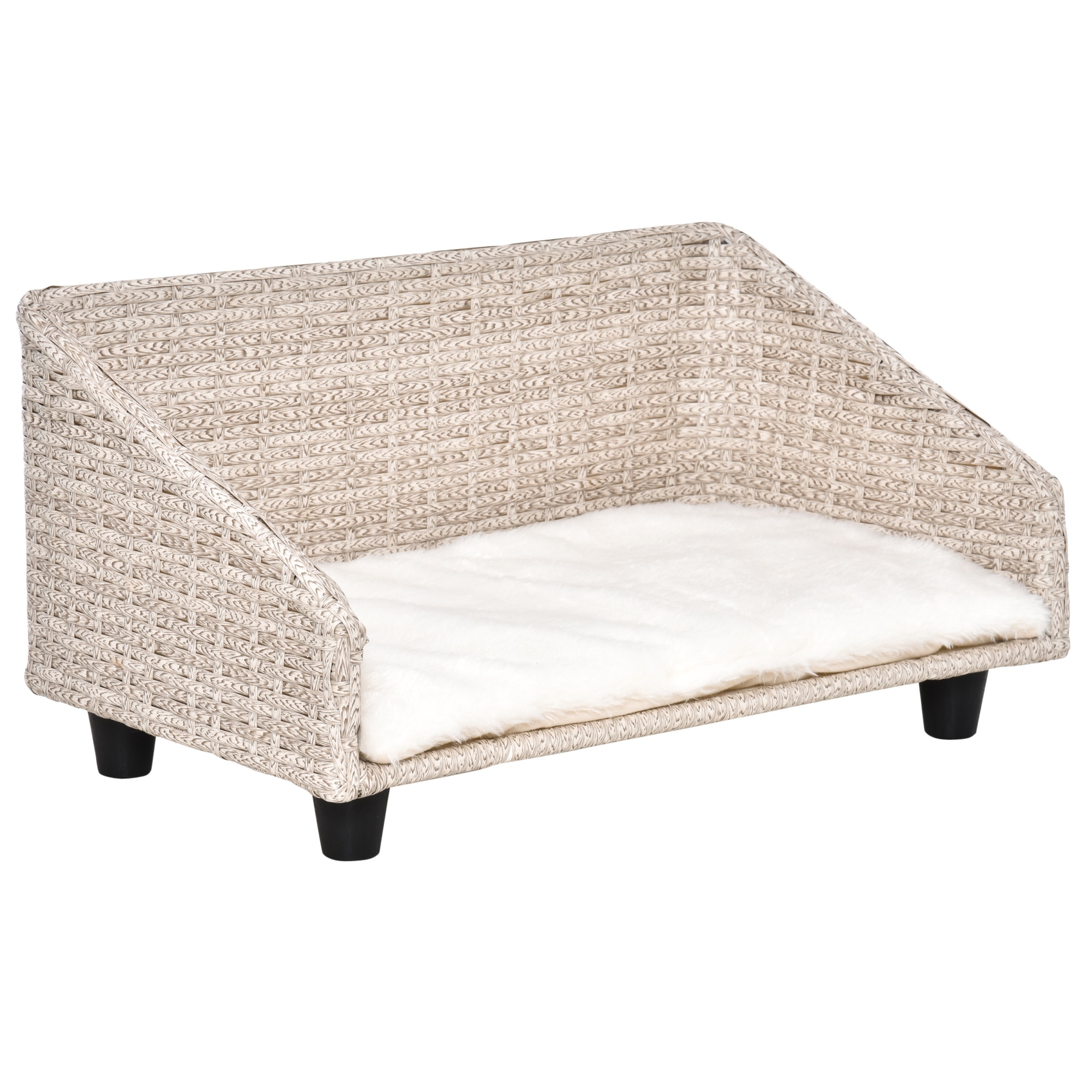 Pat inaltat pentru caini si pisici, Pawhut, Ratan, 70,5x40x37,5 cm, Bej ...
