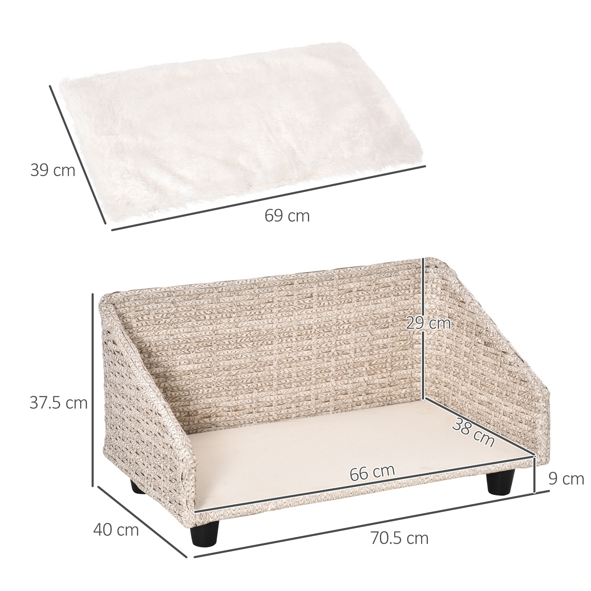 Pat inaltat pentru caini si pisici, Pawhut, Ratan, 70,5x40x37,5 cm, Bej ...