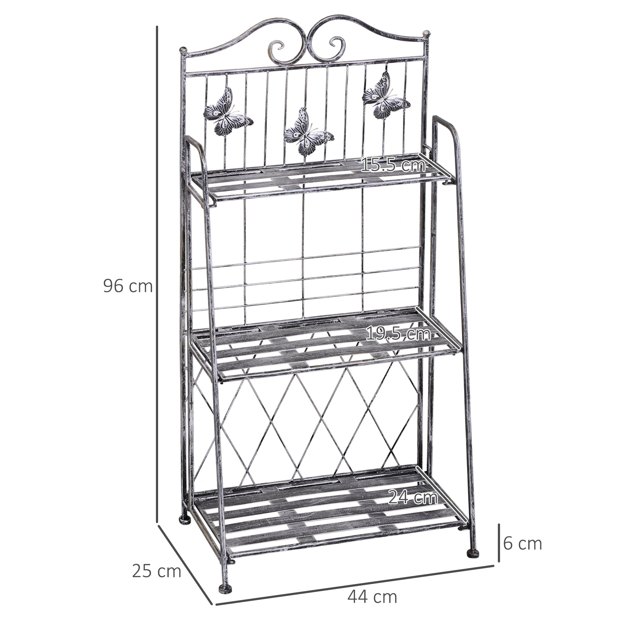Raft pliabil cu 3 niveluri, Outsunny, Metal, 44x25x96 cm, Argintiu ...