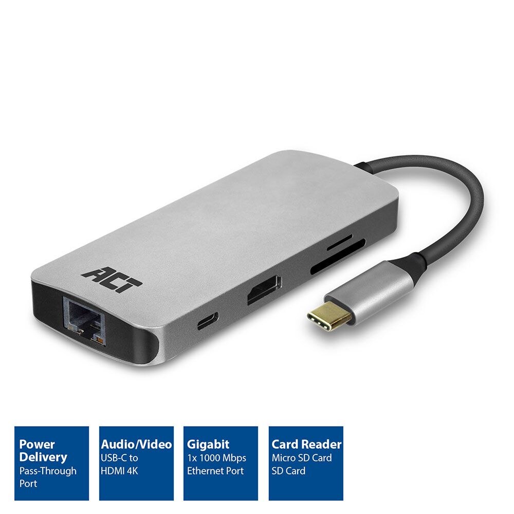 Adaptor hub USB-C Multiport, ACT, 4K, Gri - eMAG.ro