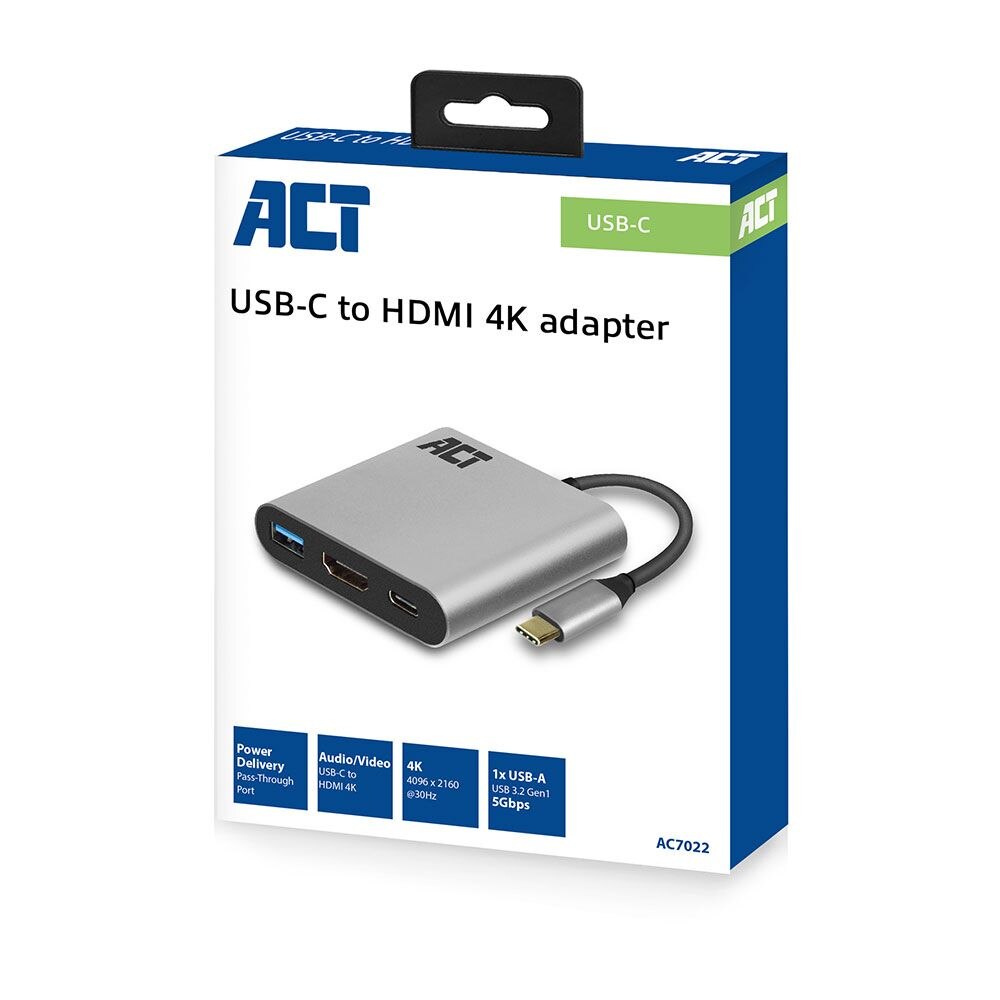 Adaptor hub USB-C - HDMI, ACT, 4K, Gri - eMAG.ro