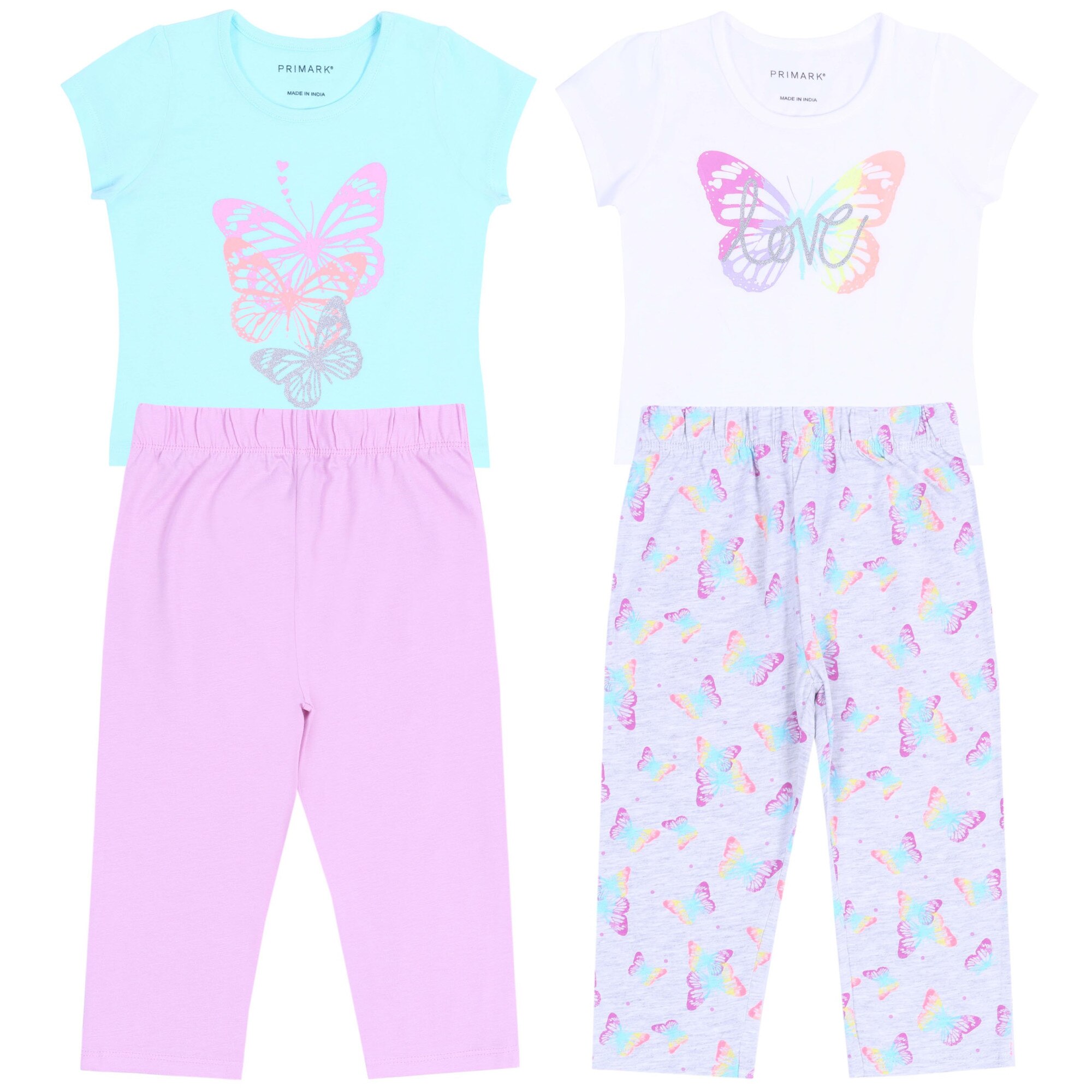 Set 2 perechi de pijamale pentru copii cu fluturi, Bumbac, 3 ani, Roz ...