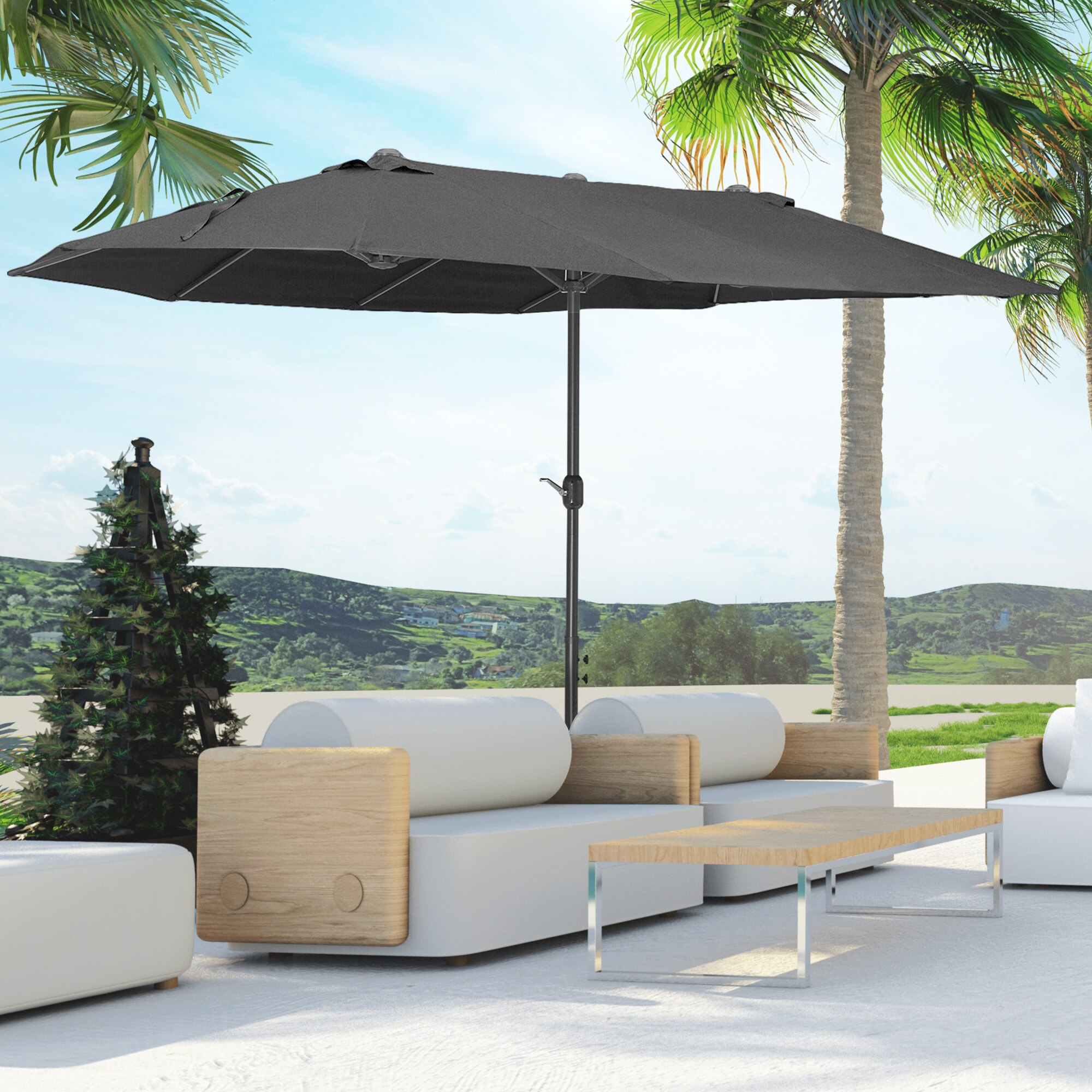 Umbrela de soare de gradina, Outsunny, Poliester, 460x270x240 cm, Negru ...