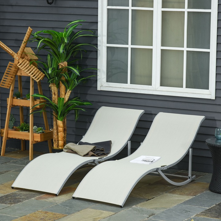 Set 2 sezlonguri de gradina pliabile, Outsunny, Aluminiu, 61x165x63 cm ...