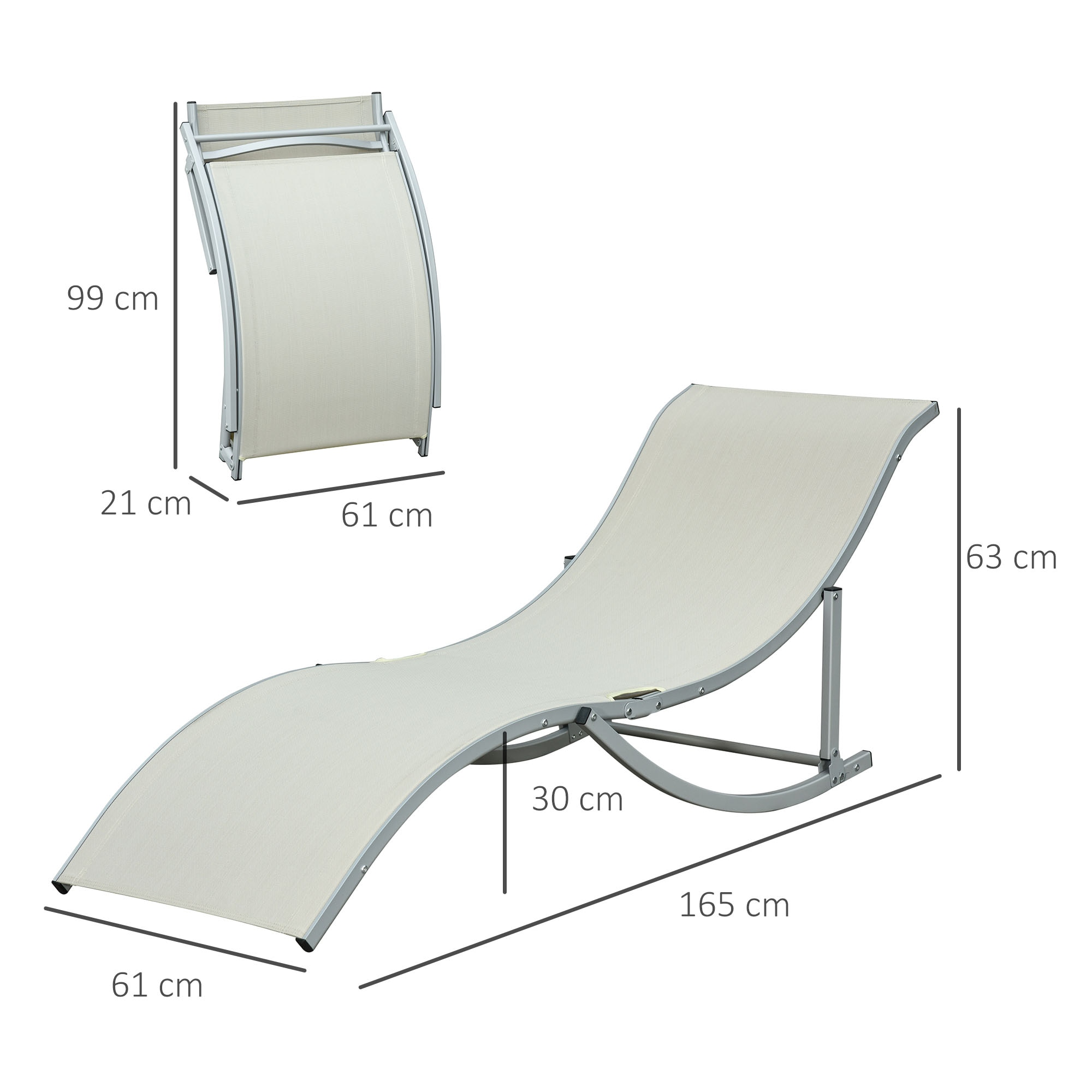 Set 2 sezlonguri de gradina pliabile, Outsunny, Aluminiu, 61x165x63 cm ...