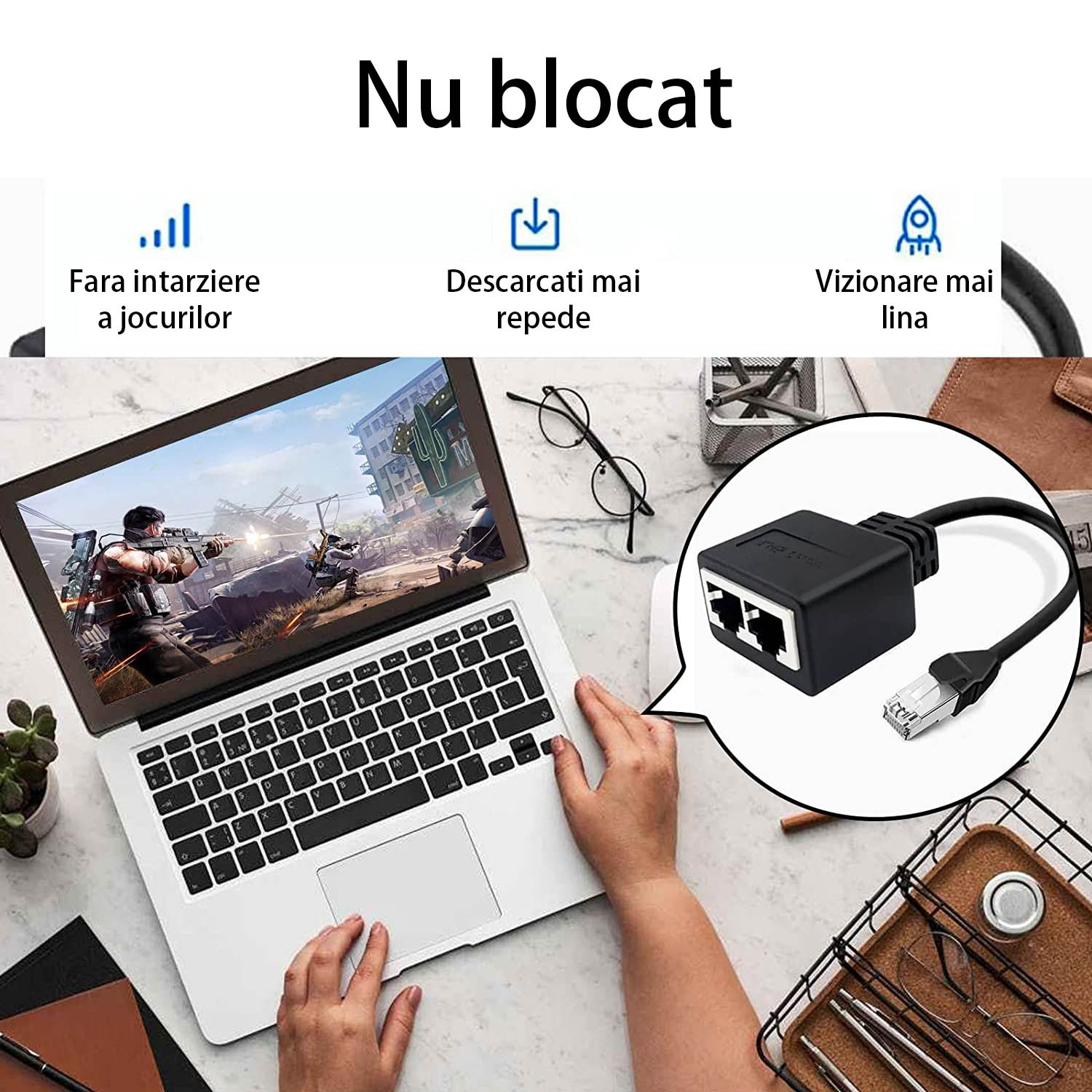 Cablu adaptor de retea, Vaxiuja, Ethernet, RJ45, 23 cm, Negru - eMAG.ro