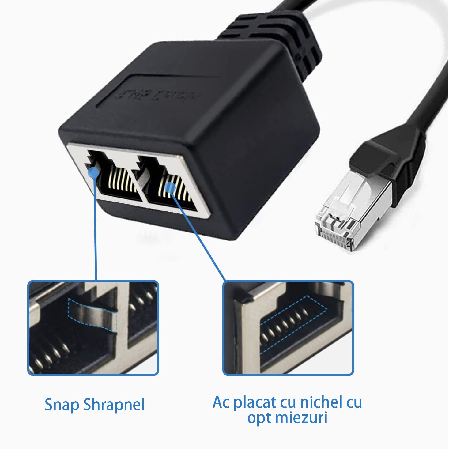 Cablu adaptor de retea, Vaxiuja, Ethernet, RJ45, 23 cm, Negru - eMAG.ro