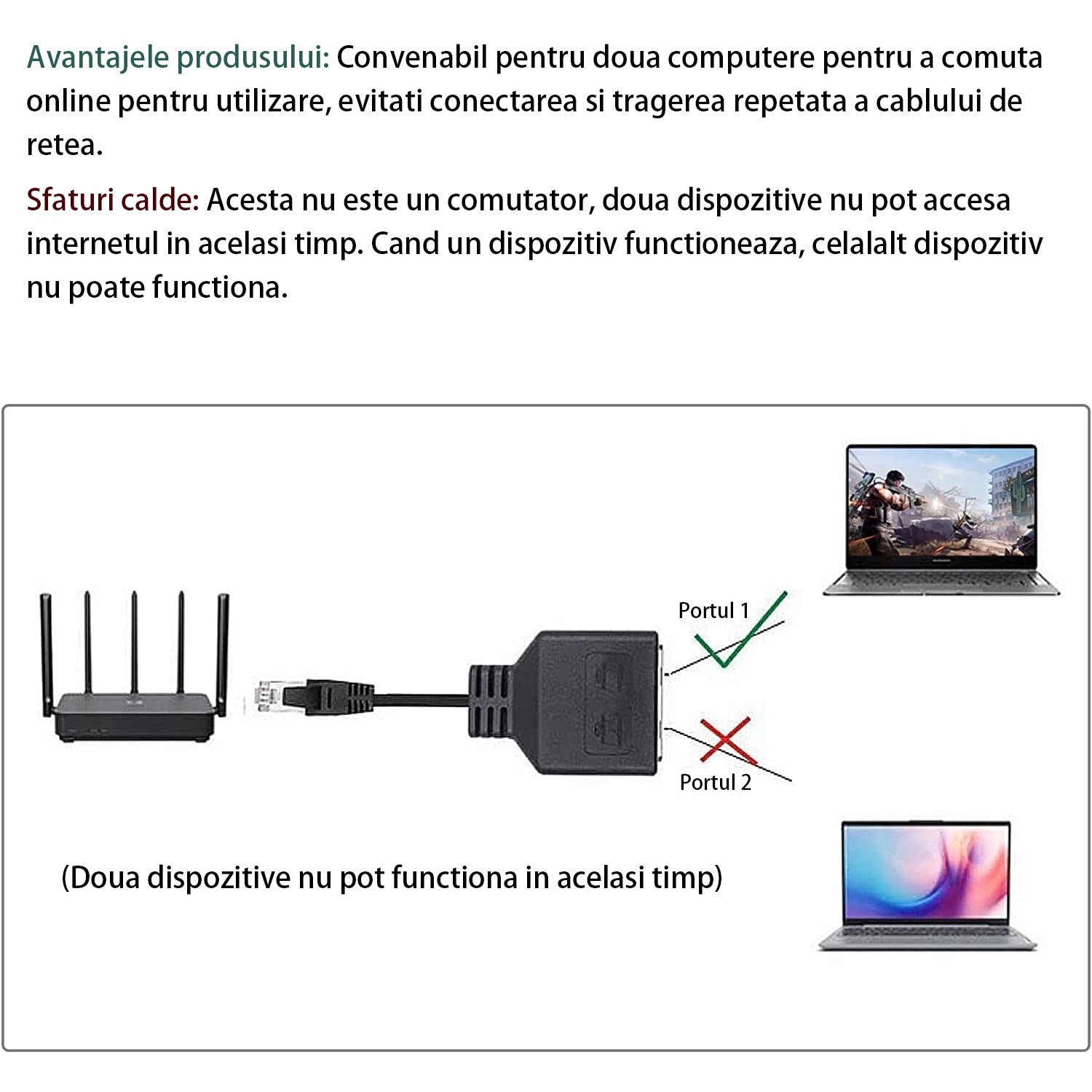 Cablu adaptor de retea, Vaxiuja, Ethernet, RJ45, 23 cm, Negru - eMAG.ro
